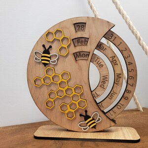 Wood Perpetual Calendar | Honeycomb Bumblebee Calendar | Teacher Gift ...