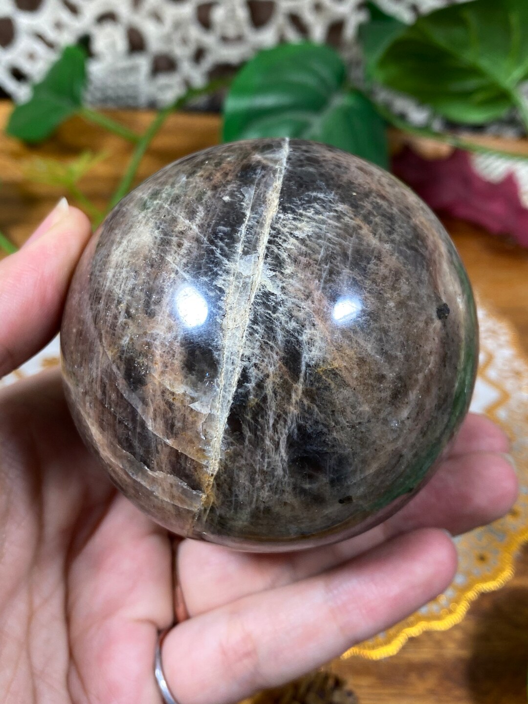 Black Moonstone Sphere With Flash Moonstone Healing Crystals Crystal ...