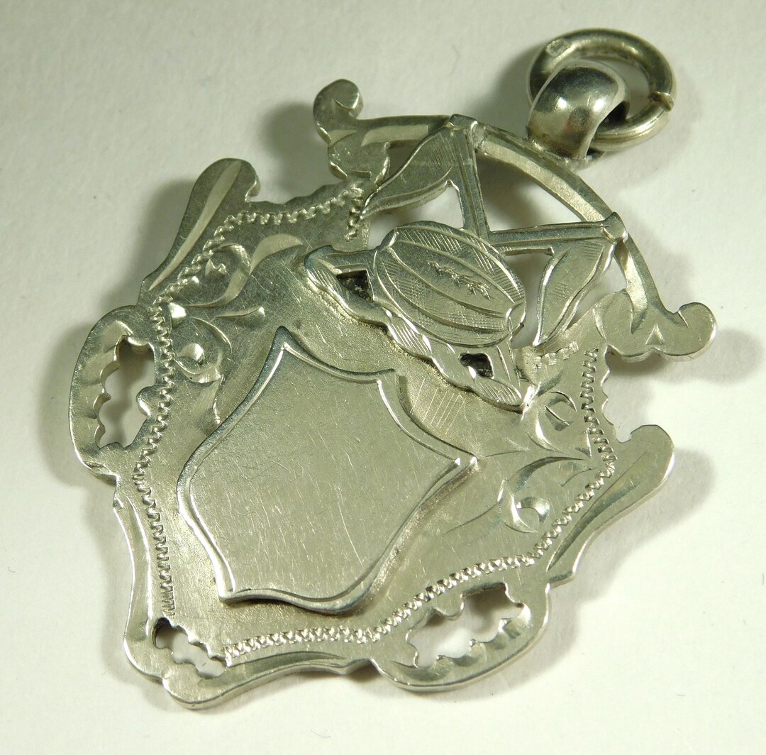 Antique UK Hallmark Solid Silver Pocket Watch Chain Fob Medal Rugby ...