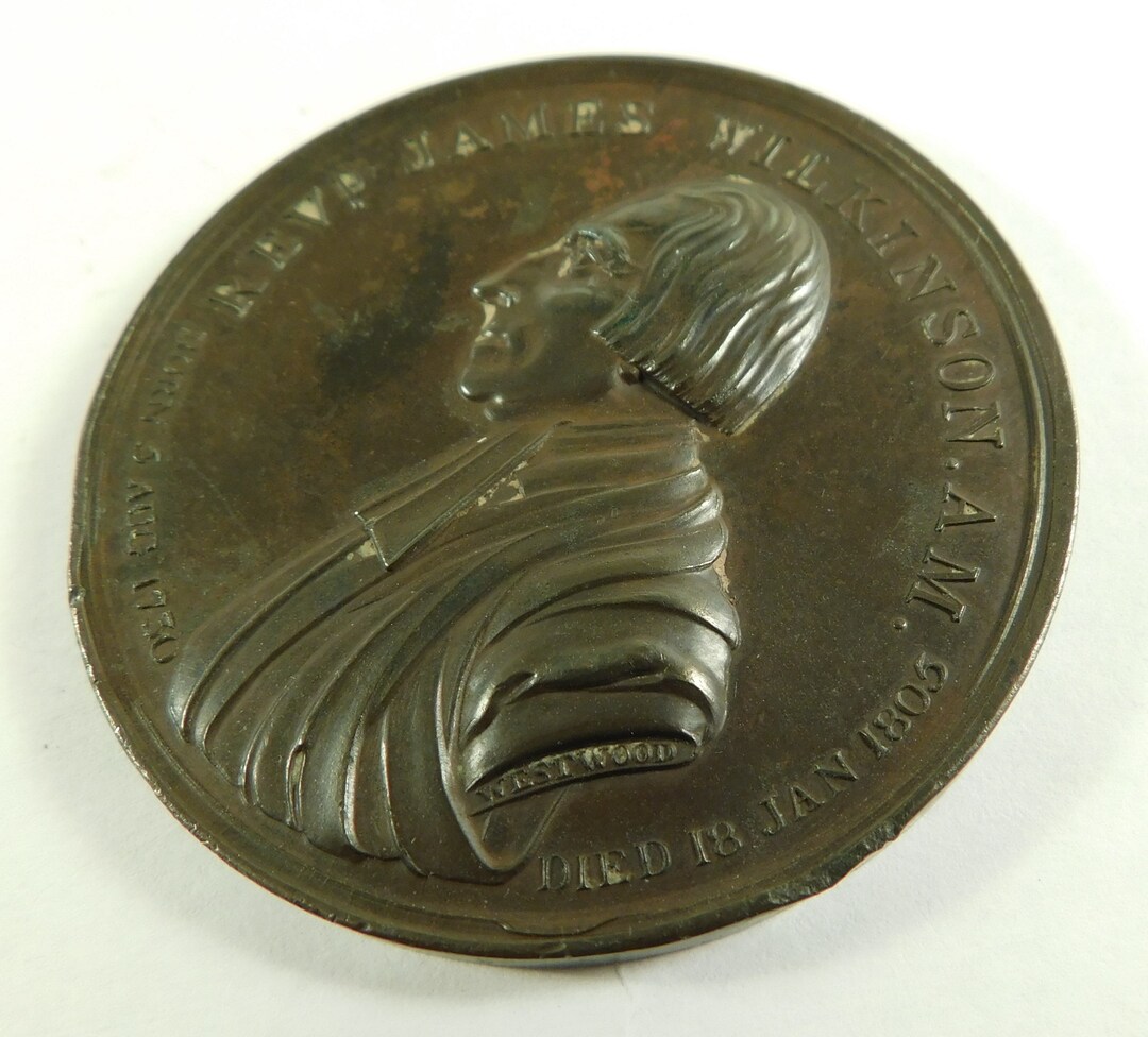 Antique Georgian 1805 Bronze Medal Medallion Reverend James Wilkinson ...