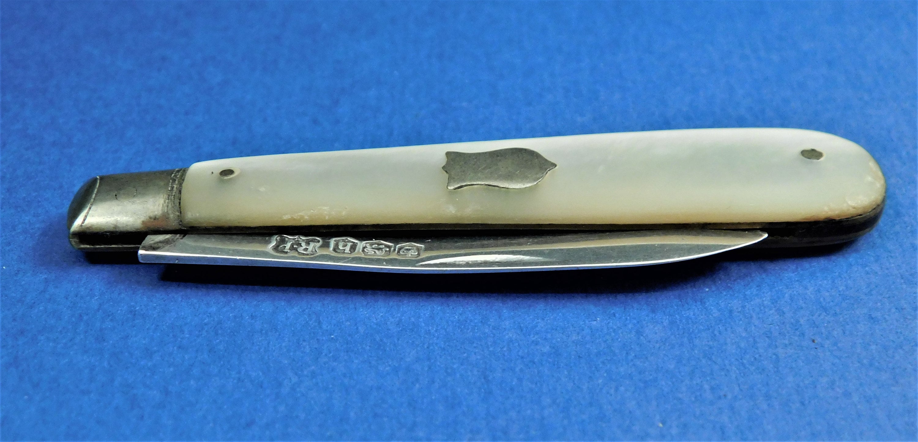Vintage Solid Silver Blade and Mother of Pearl Folding Fruit Penknife ...