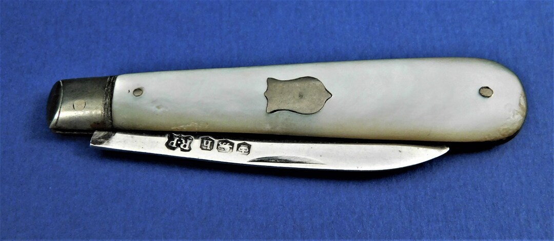 Solid Sterling Silver Blade and Mother of Pearl Folding Fruit Penknife ...