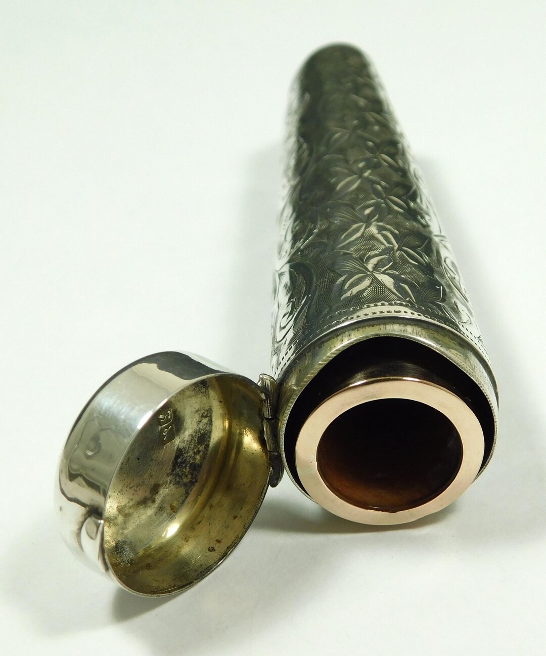 Antique 9ct Gold & Amber Cigarette Cheroot Holder and Sterling Silver ...