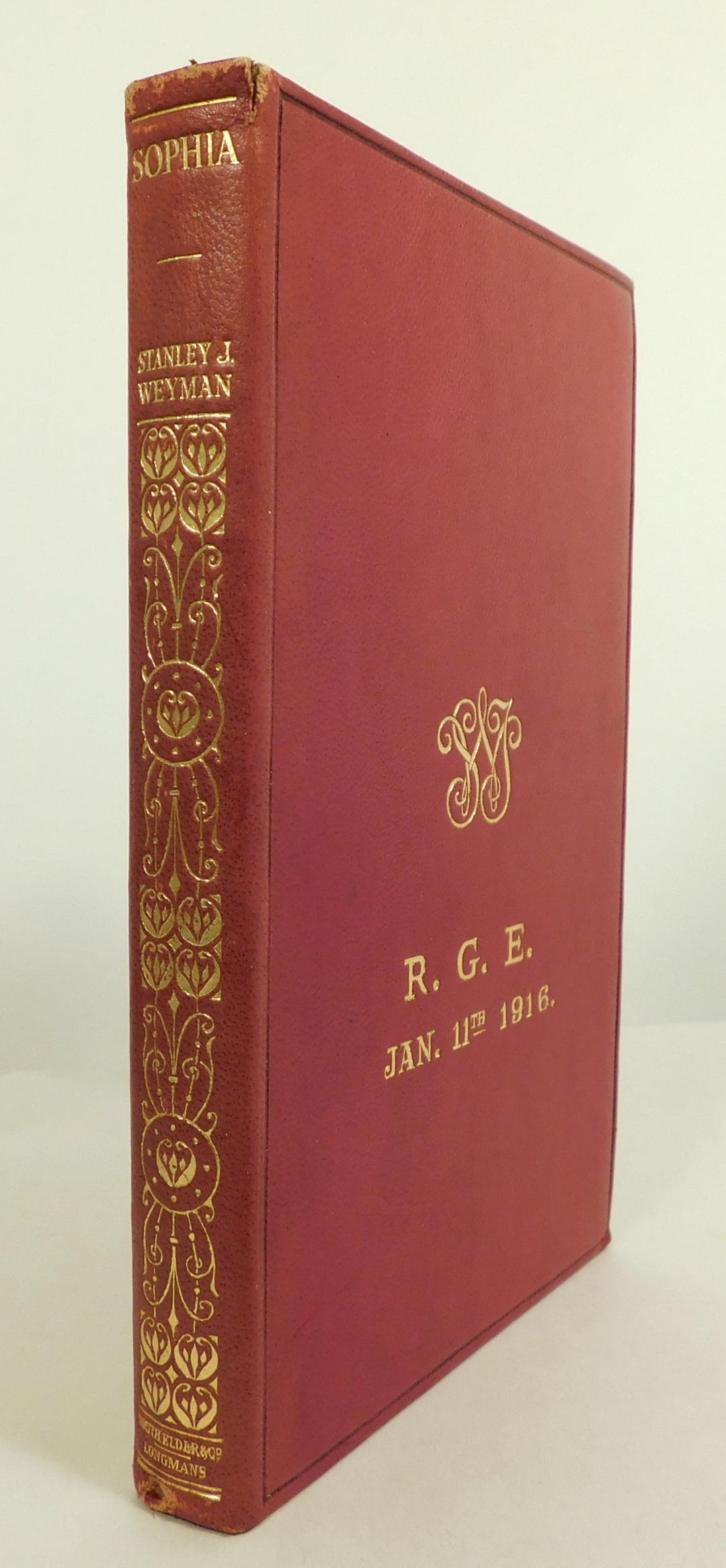 Leather Bound Book Sophia by S Weyman 1911 Gaskell Evans Family Torquay ...