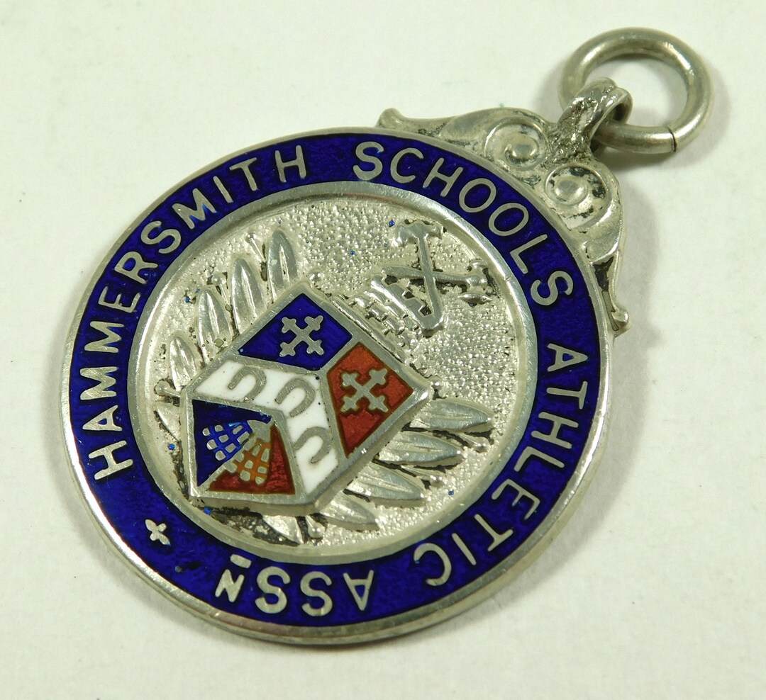 Vintage Solid Silver Enamel Watch Fob or Medal Hammersmith Schools ...
