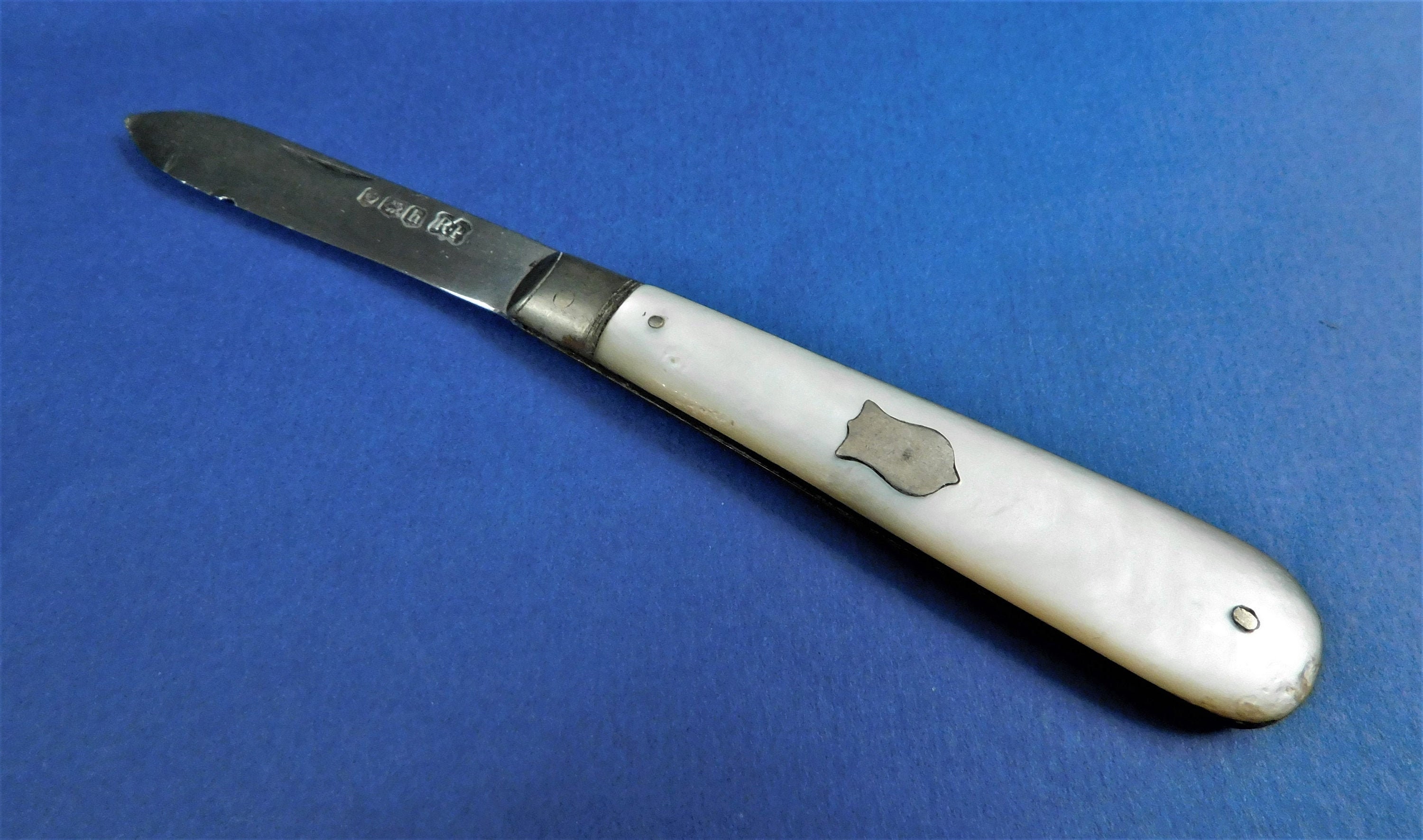 Vintage Solid Silver Blade and Mother of Pearl Folding Fruit Penknife ...