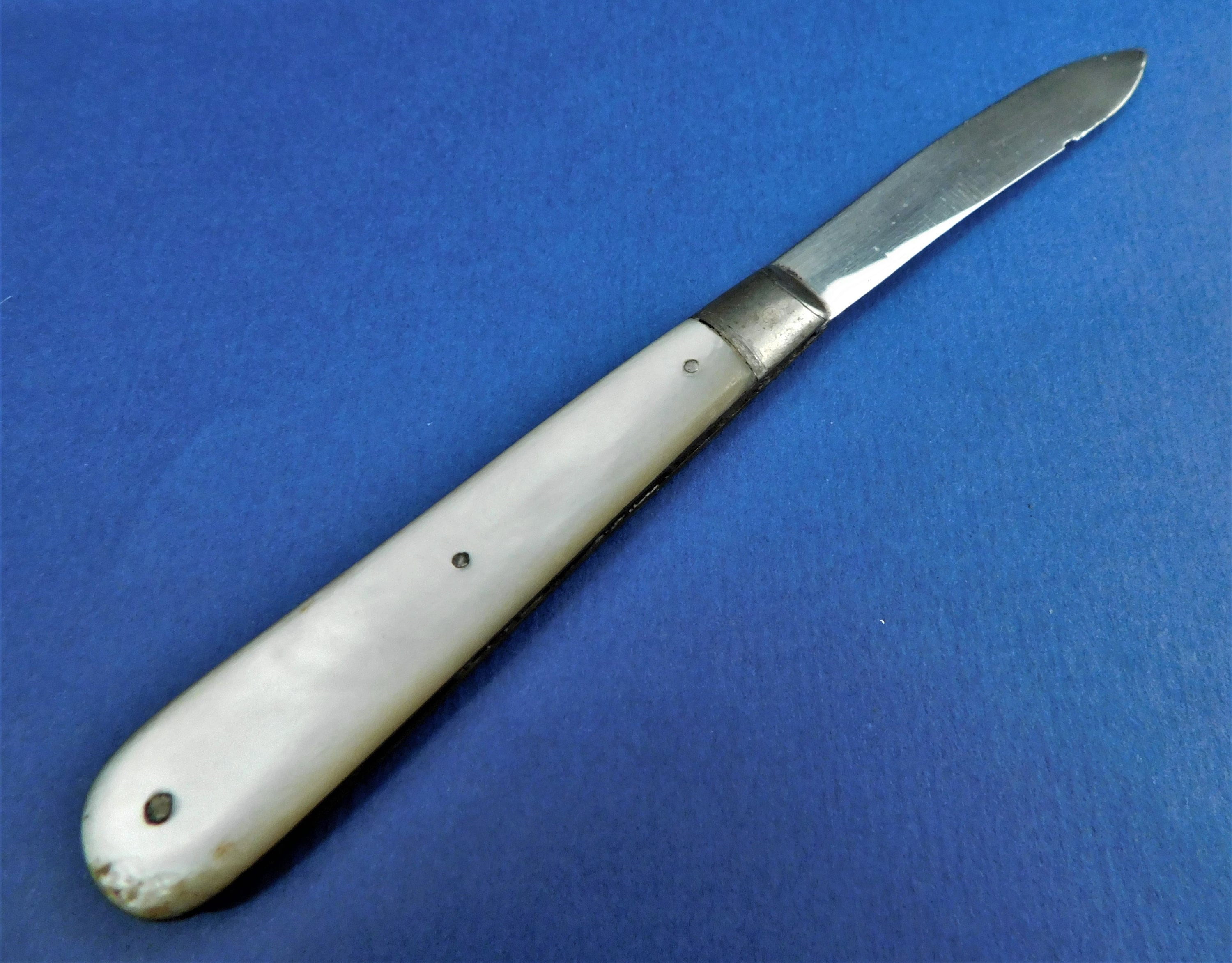 Vintage Solid Silver Blade and Mother of Pearl Folding Fruit Penknife ...