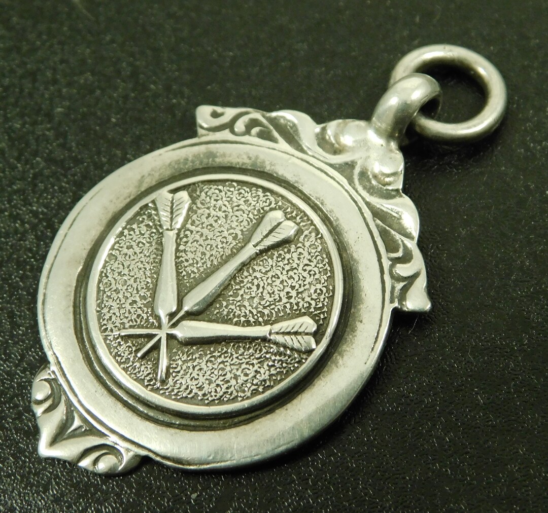 Vintage Solid Sterling Silver Darts Medal Pocket Watch Chain Fob 1938 ...