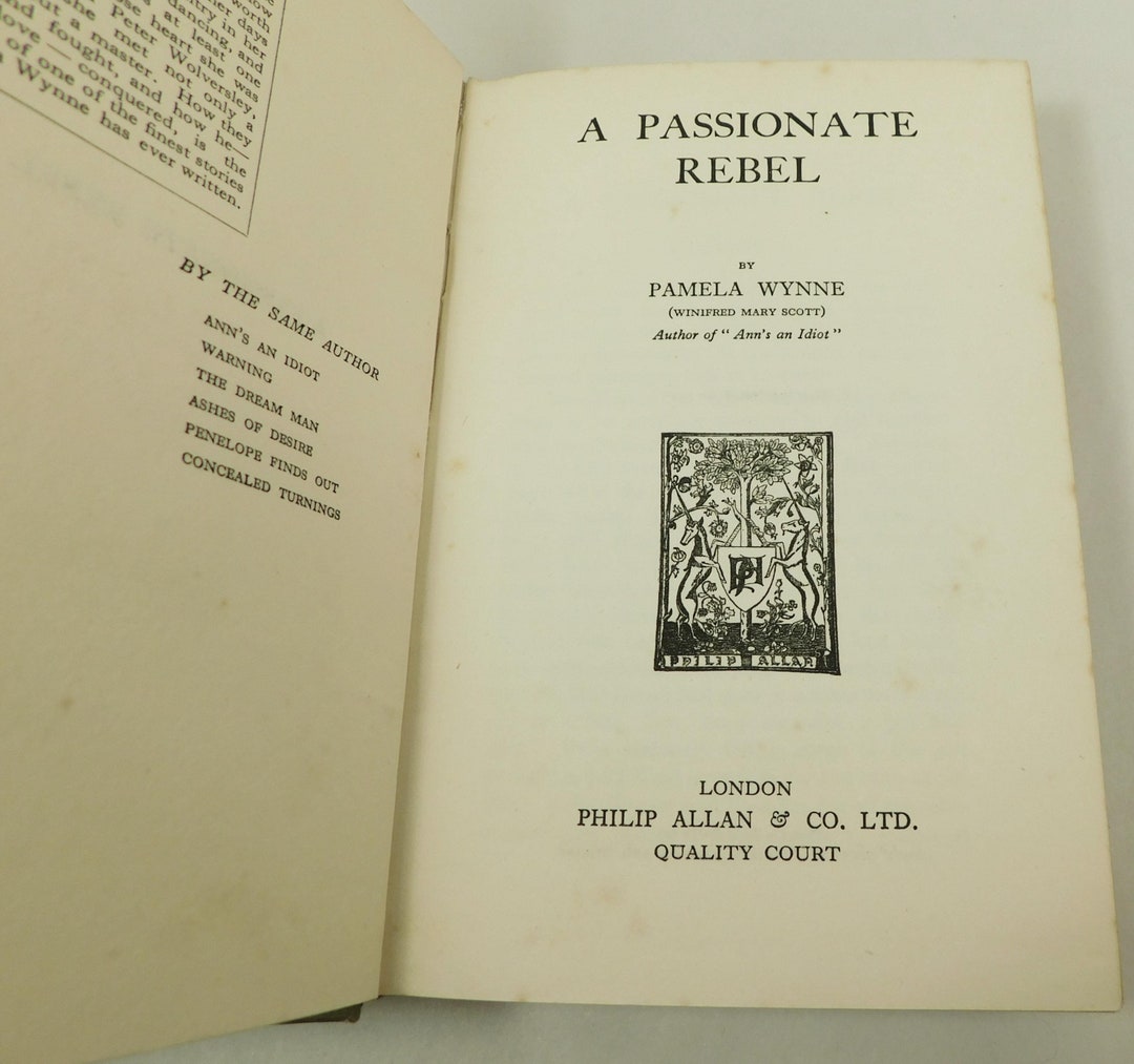 A Passionate Rebel 1927 First Edition Book Pamela Wynne Vintage ...