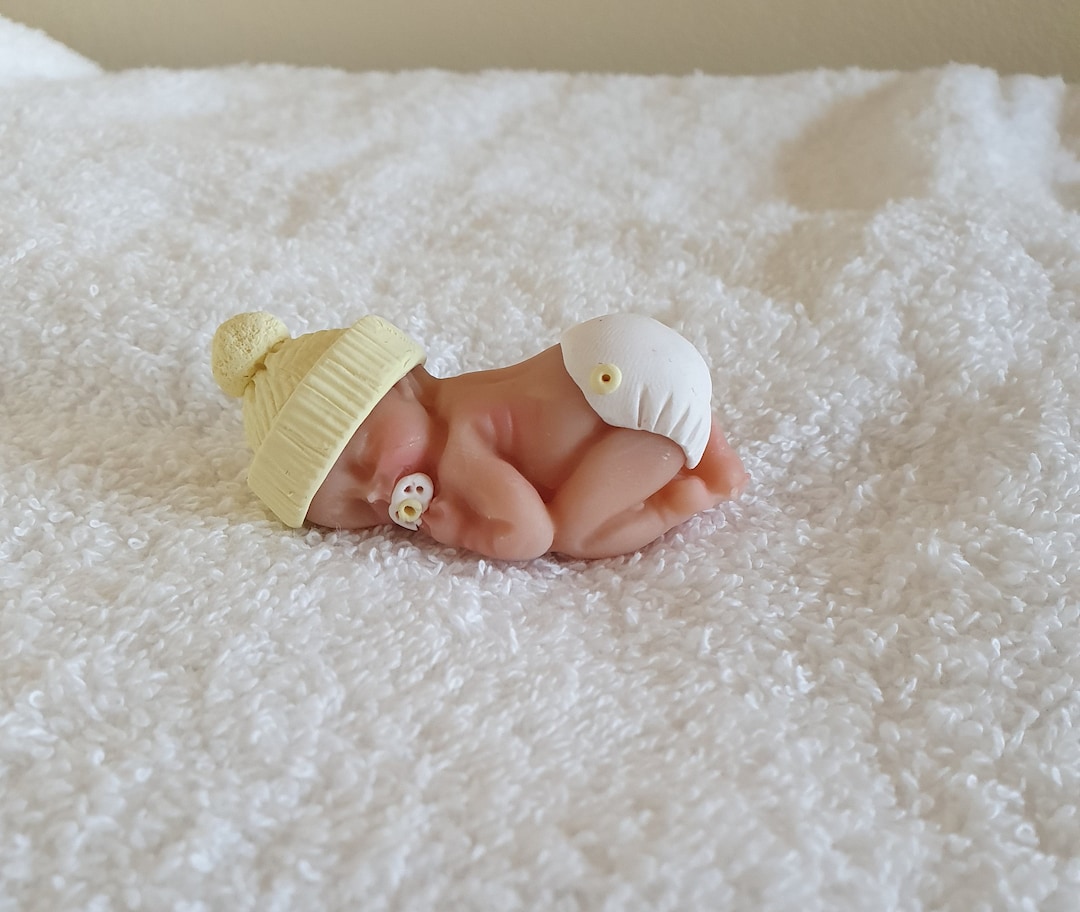 Ooak Polymer Clay 6cm Baby With Dummy Pacifer, Baby Shower, Lemon Cake ...