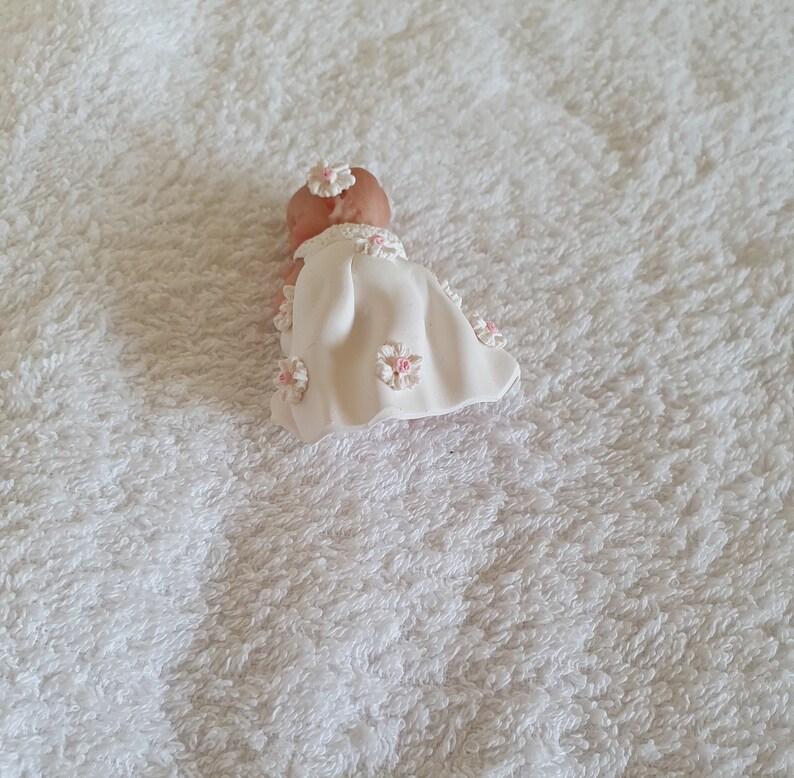 Handmade polymer clay baby girl in white and pink dress | Etsy