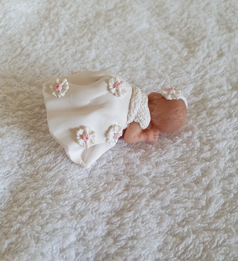 Handmade polymer clay baby girl in white and pink dress | Etsy