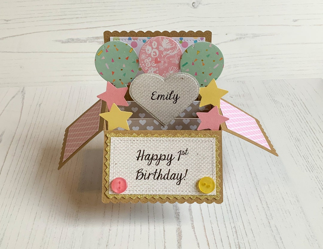 Handmade 1st Birthday Pop up Box Card - Baby Girl - Etsy