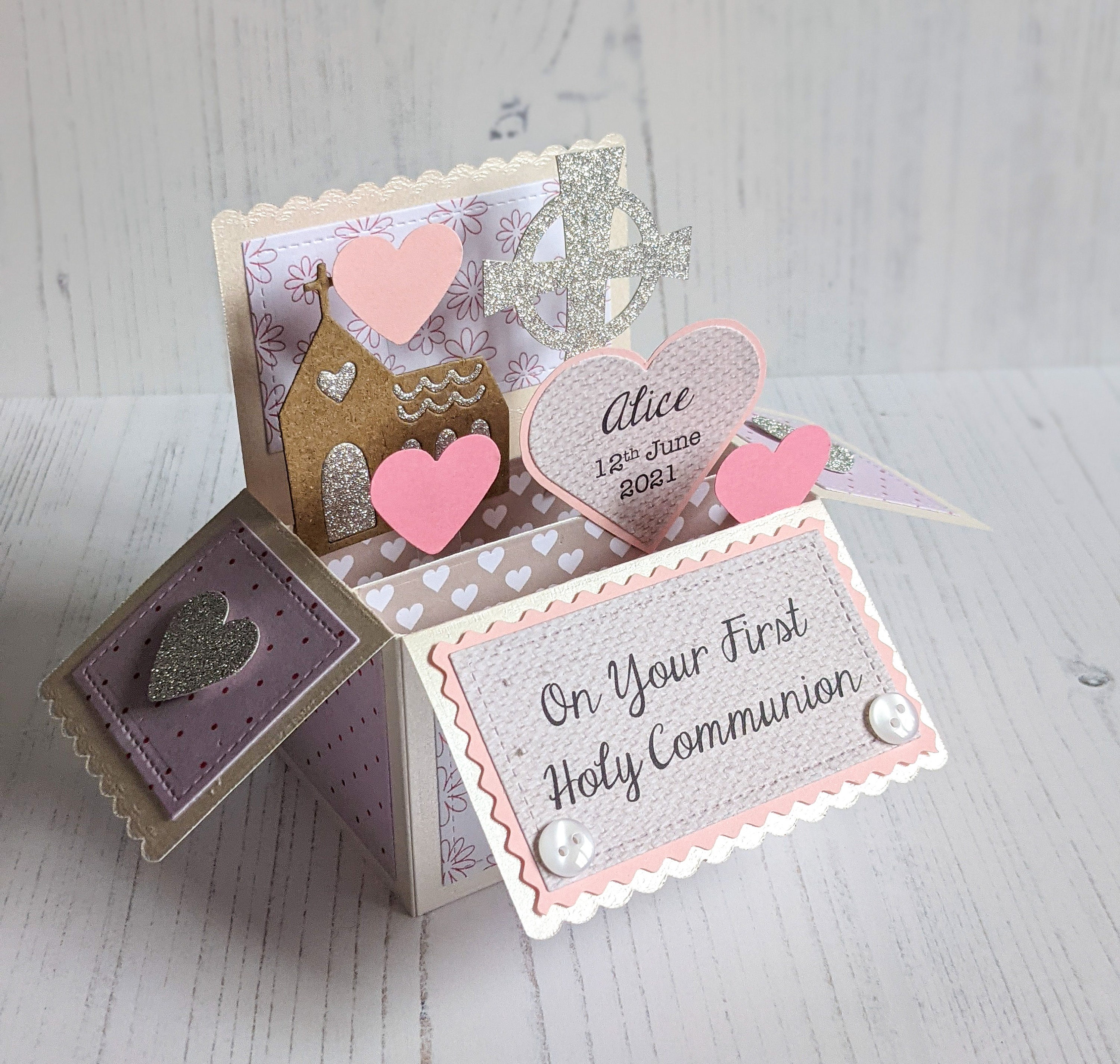 Handmade Pink First Communion/confirmation Pop up Box Card ...