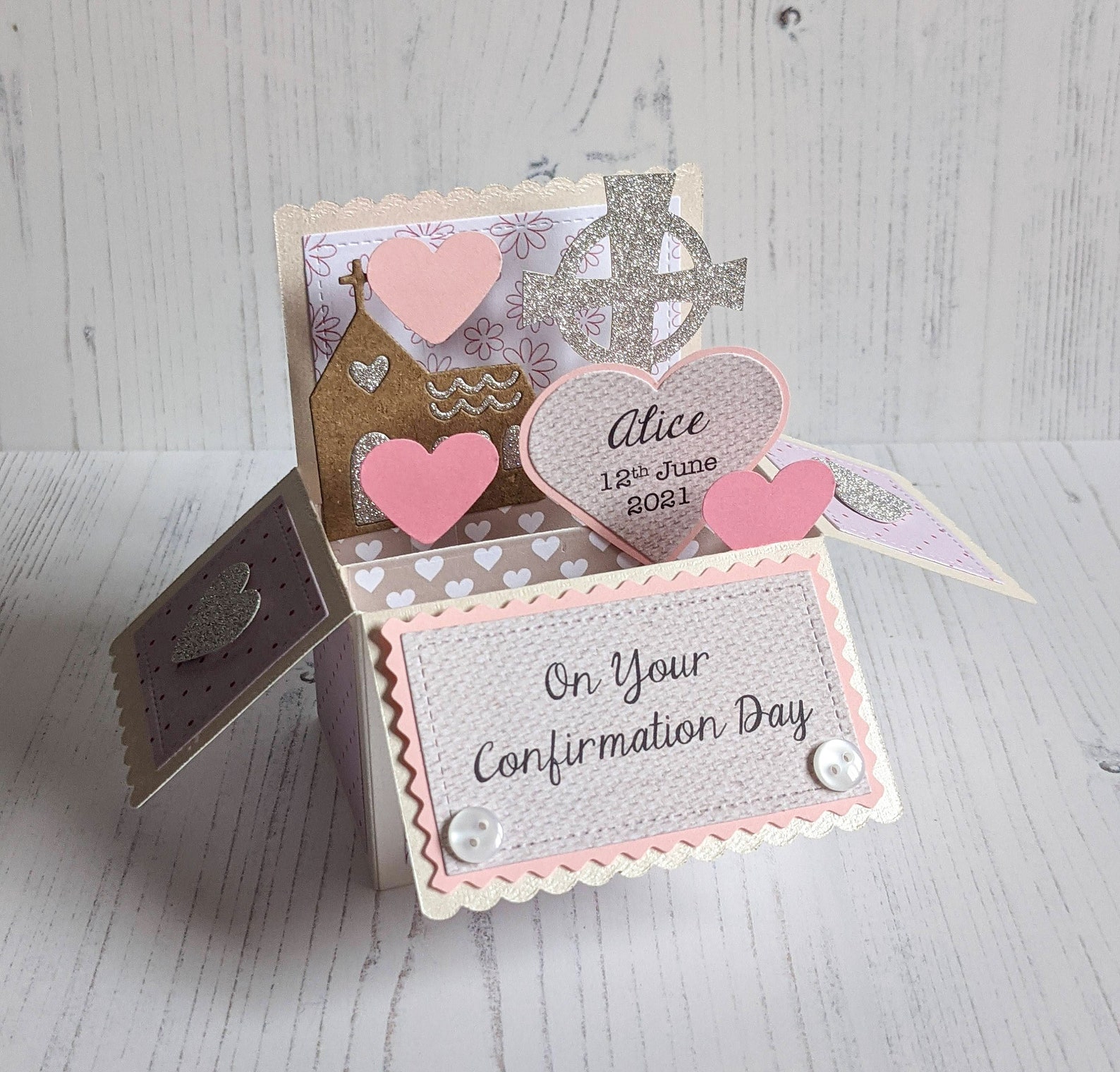 Handmade Pink First Communion/confirmation Pop up Box Card ...