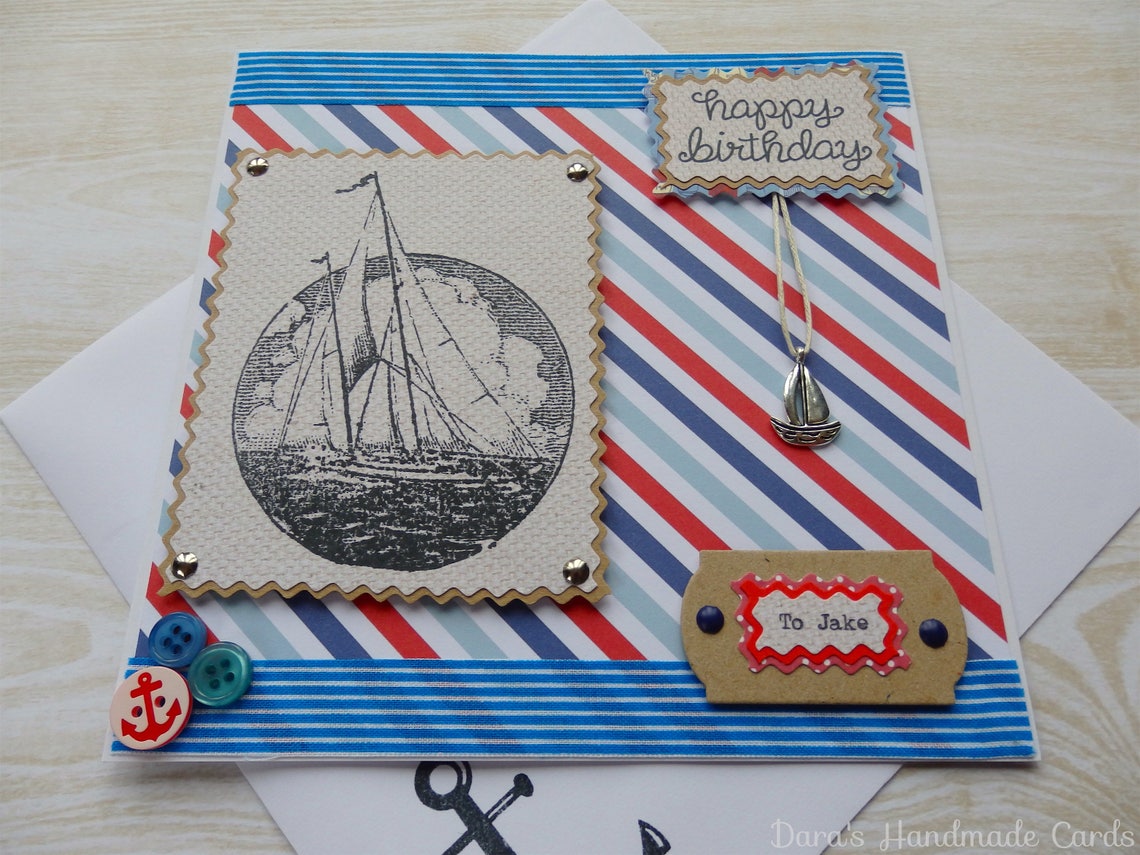 Handmade Nautical Boat Birthday Card for Him Personalised | Etsy