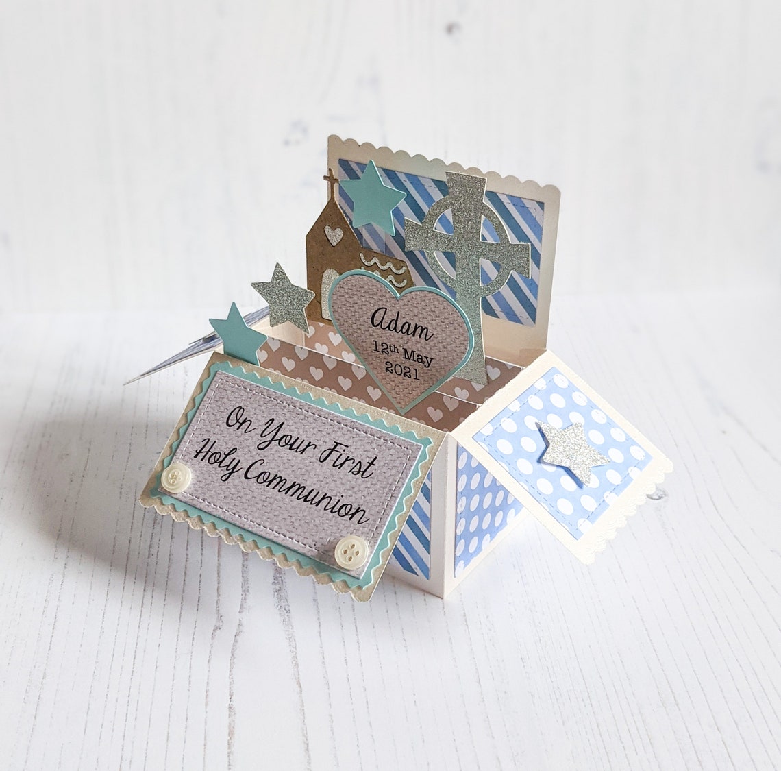 Handmade Blue First Communion/confirmation Pop up Box Card ...