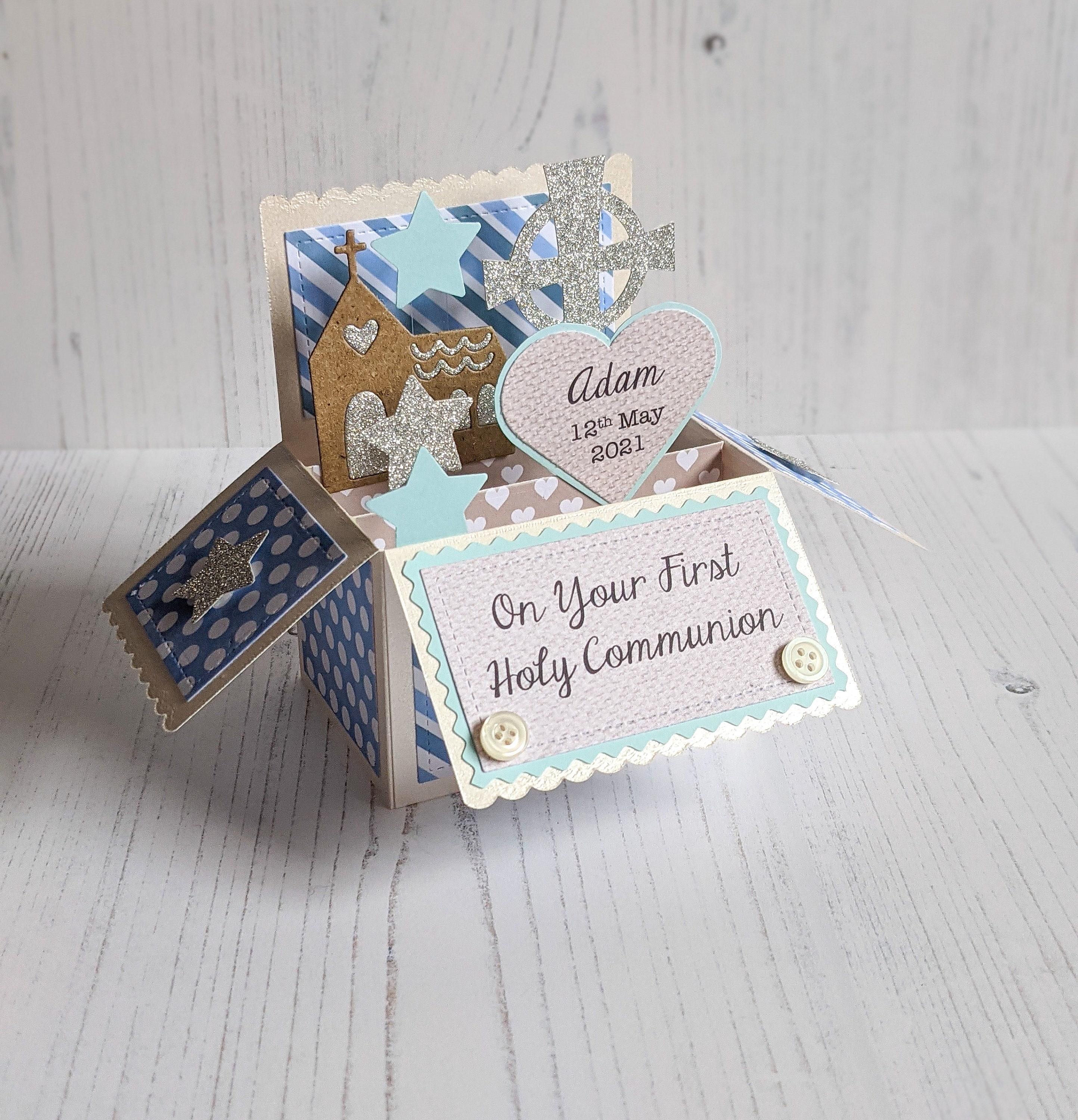 Handmade Blue First Communion/confirmation Pop up Box Card Personalised ...