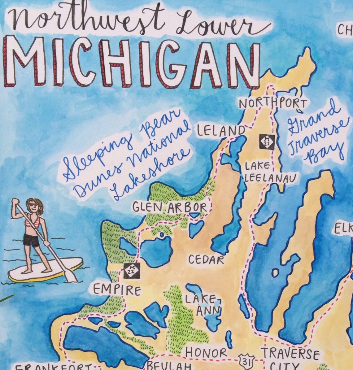 Northwest Lower Michigan Map Print, 11 X 14 Inches - Etsy