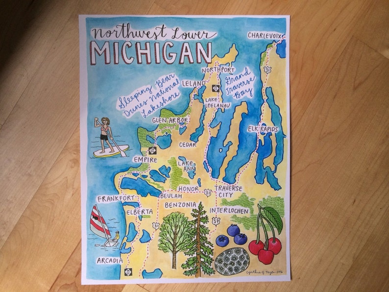 Northwest Lower Michigan Map Print, 11 X 14 Inches - Etsy