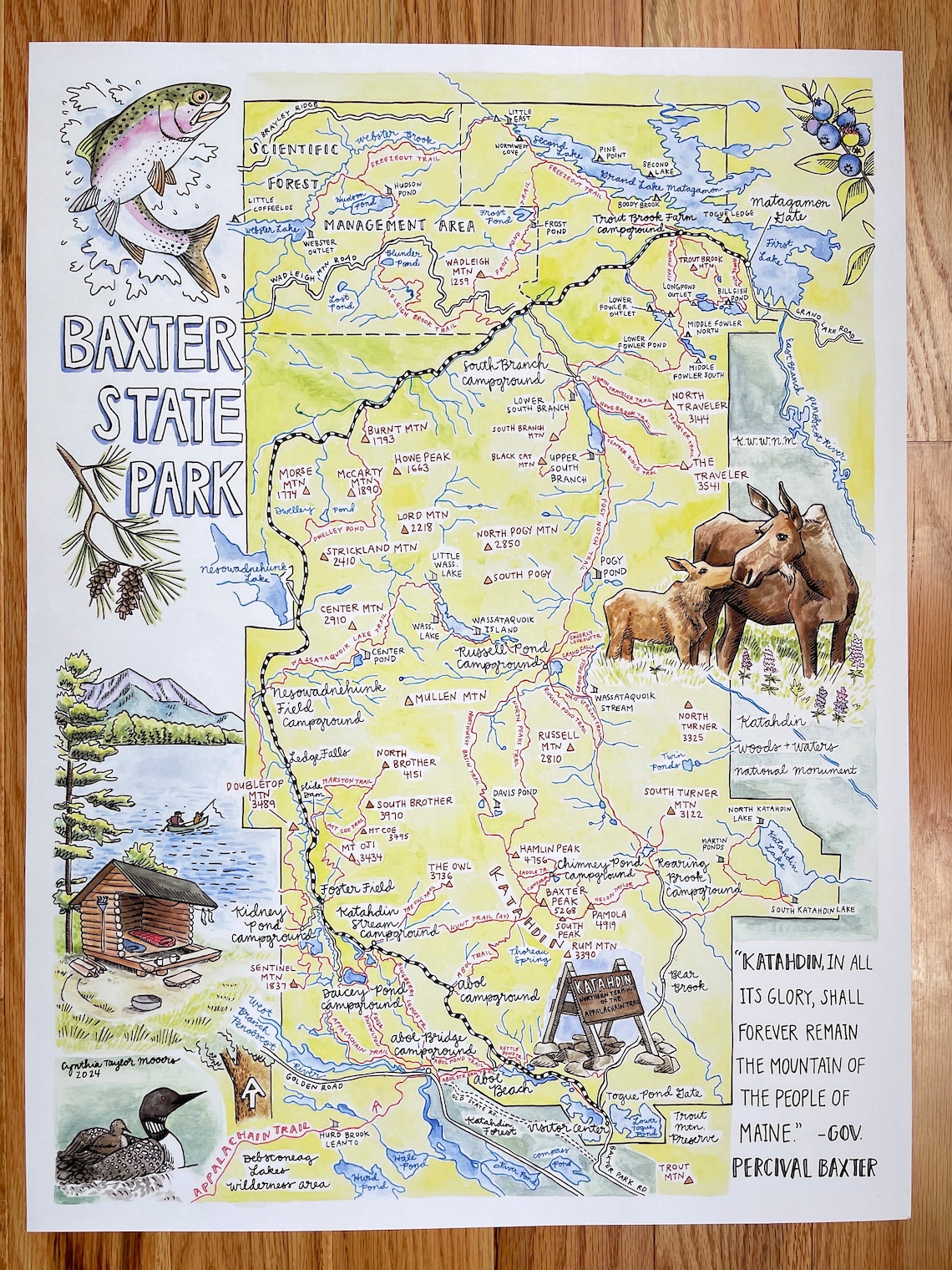 Baxter State Park Illustrated Map Print, 18x24 Inches - Etsy
