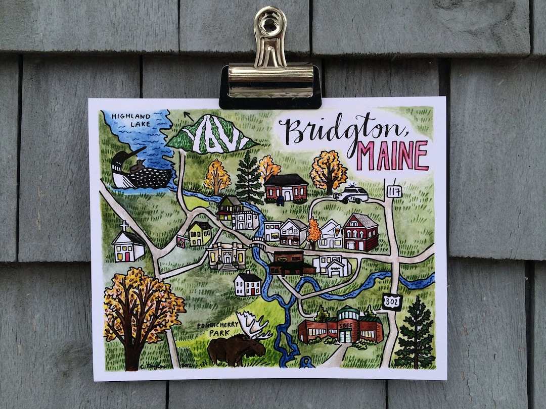 Bridgton Maine Illustrated Map Print 8 X 10 Inches - Etsy