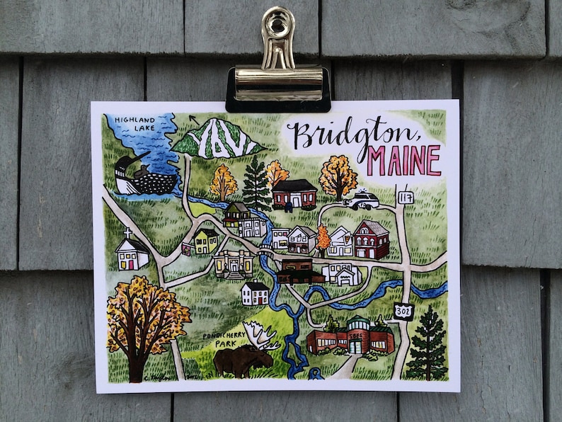 Bridgton Maine, Illustrated Map Print, 8 X 10 Inches - Etsy