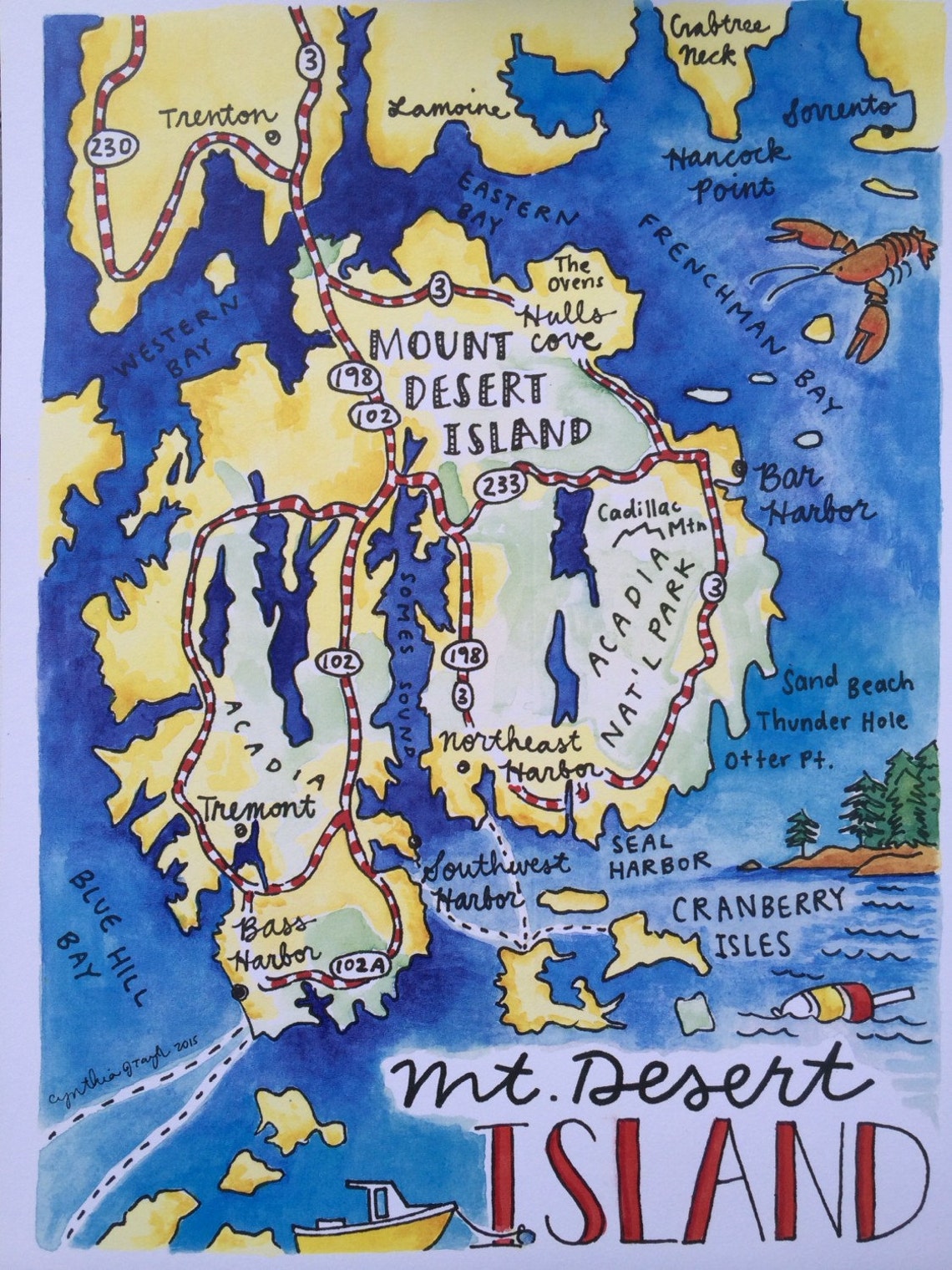 Mt. Desert Island Maine Illustrated Map 8x10 Inches - Etsy
