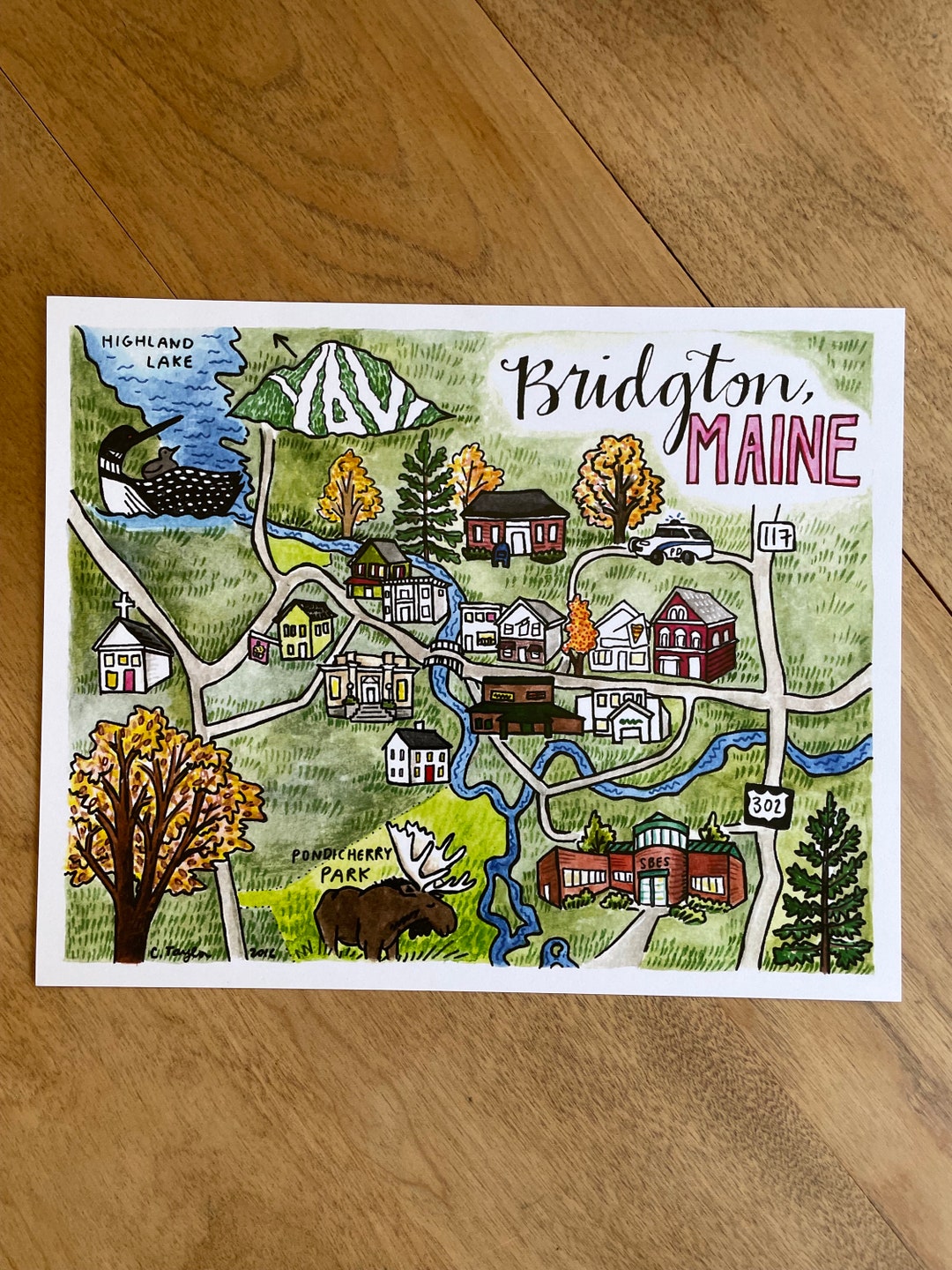 Bridgton Maine, Illustrated Map Print, 8 X 10 Inches - Etsy