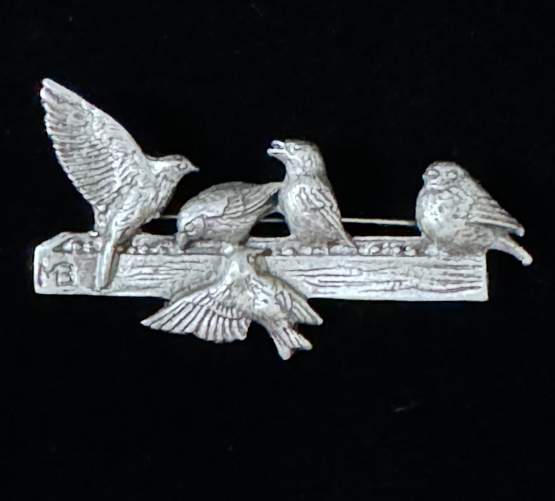 Vintage "birds at the Feeder" Pewter Pin / Broach Signed M BASTIN, 1999 ...