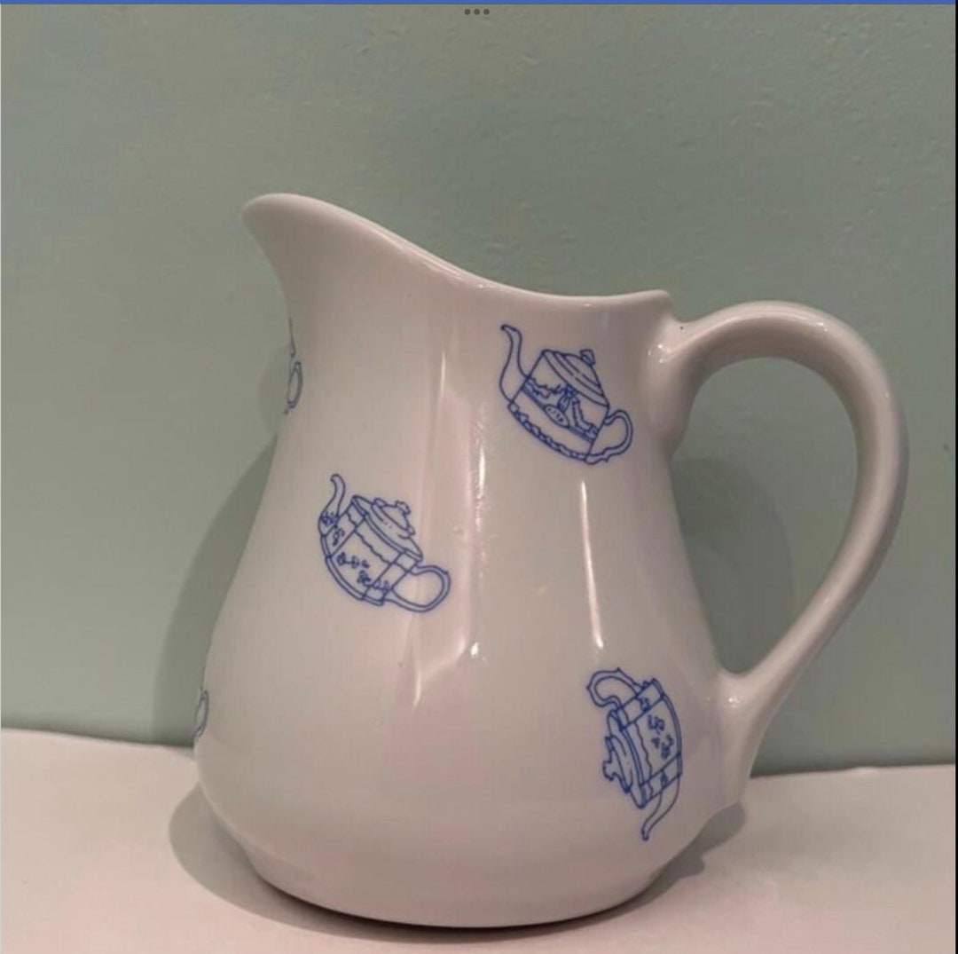 BIA Cordon Bleu Porcelain Pitcher With Blue Teapot Motif Made in Brazil ...