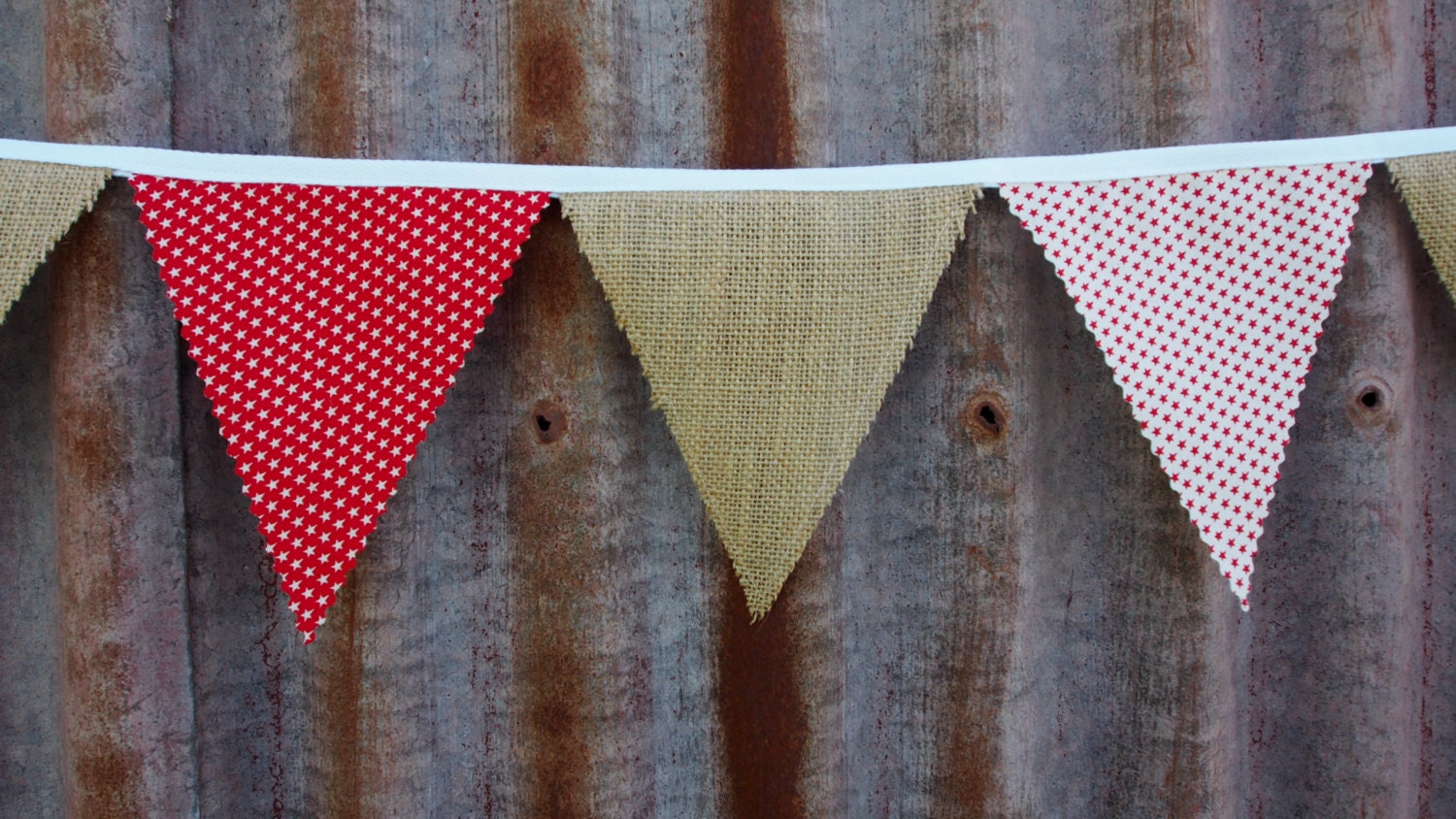 Rustic Burlap and Cotton Christmas Bunting With Stars. Hanging - Etsy ...