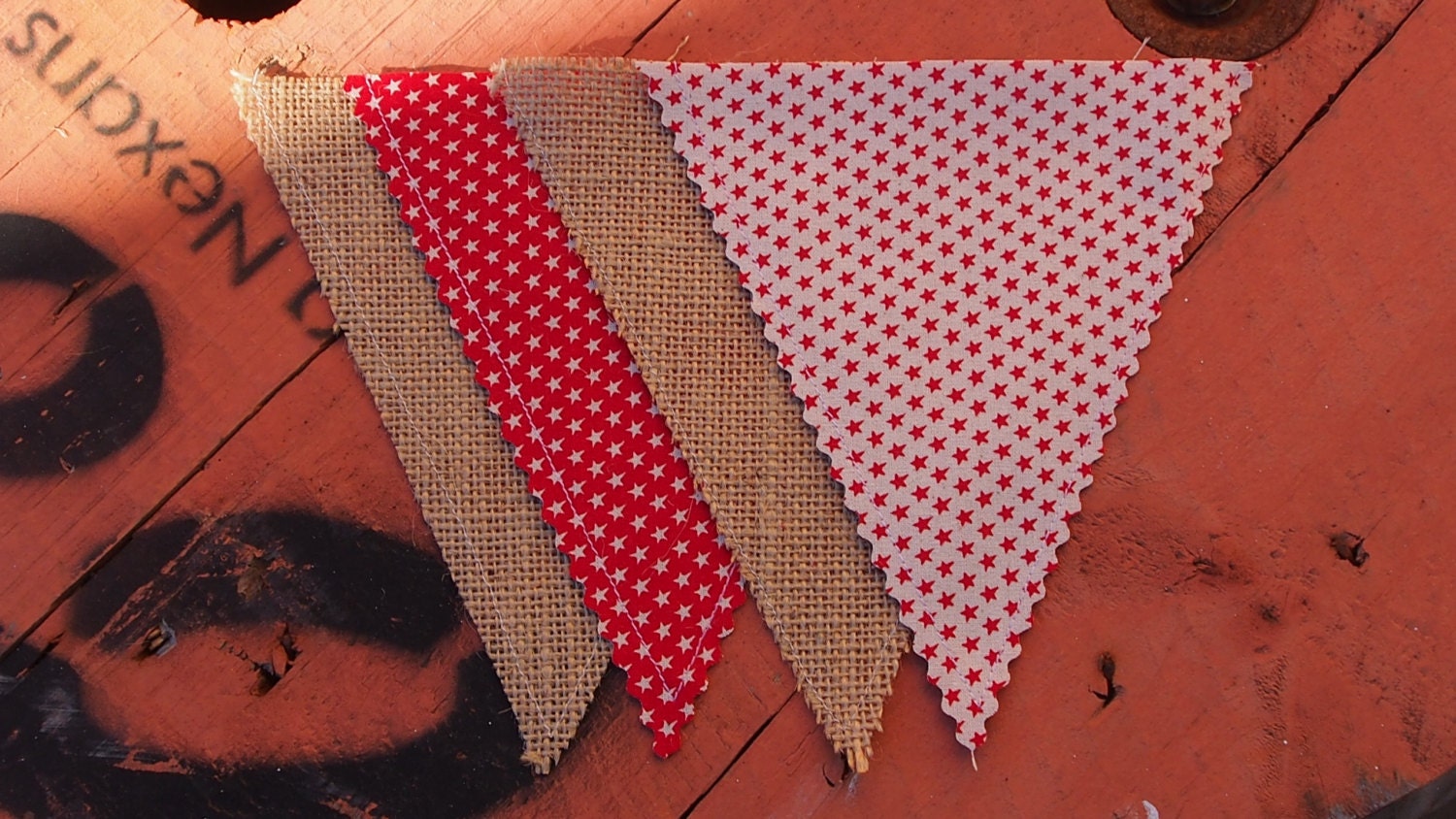 Rustic Burlap and Cotton Christmas Bunting With Stars. Hanging - Etsy ...