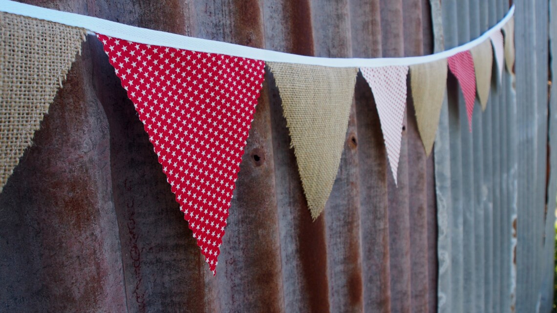 Rustic Burlap and Cotton Christmas Bunting With Stars. Hanging - Etsy ...