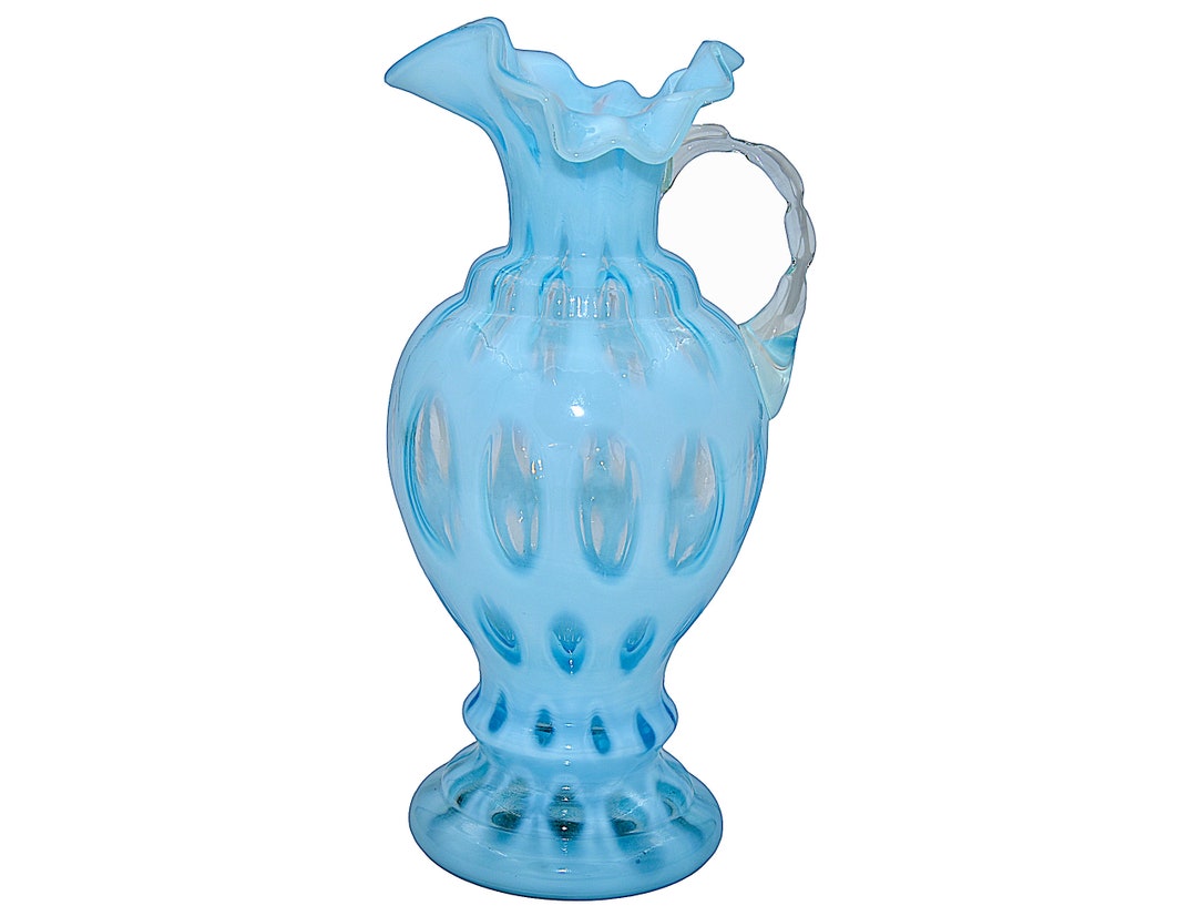 Fenton Coin Dot Blue Opalescent #194-8 1/2" Handled Vase or Ewer - Etsy