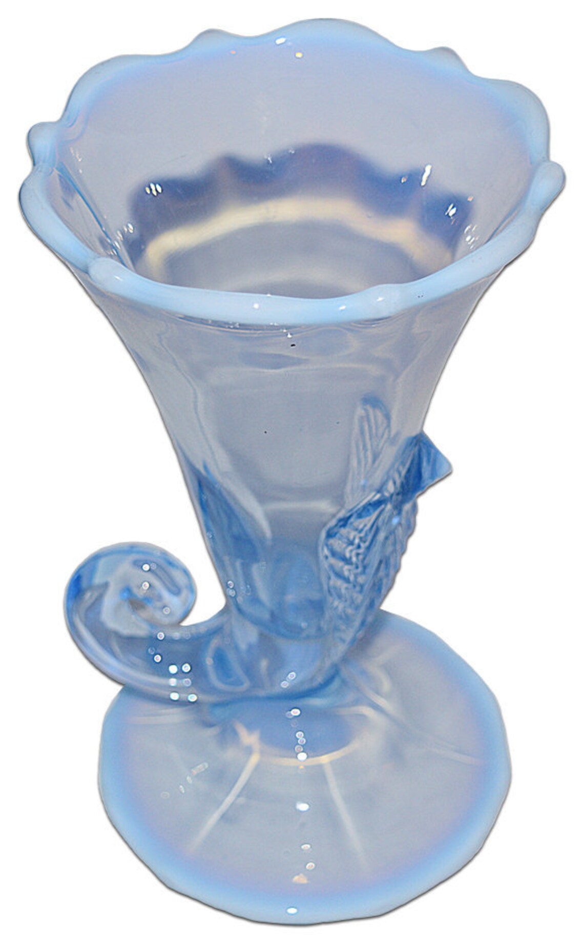 Duncan & Miller Three Feathers Blue Opalescent Cornucopia Vase - Etsy ...