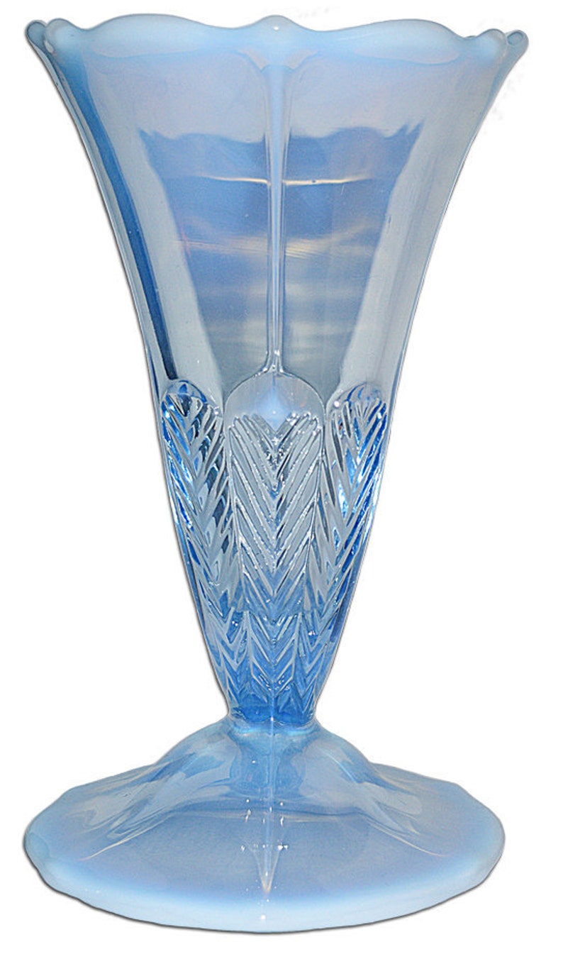 Duncan & Miller Three Feathers Blue Opalescent Cornucopia Vase - Etsy ...