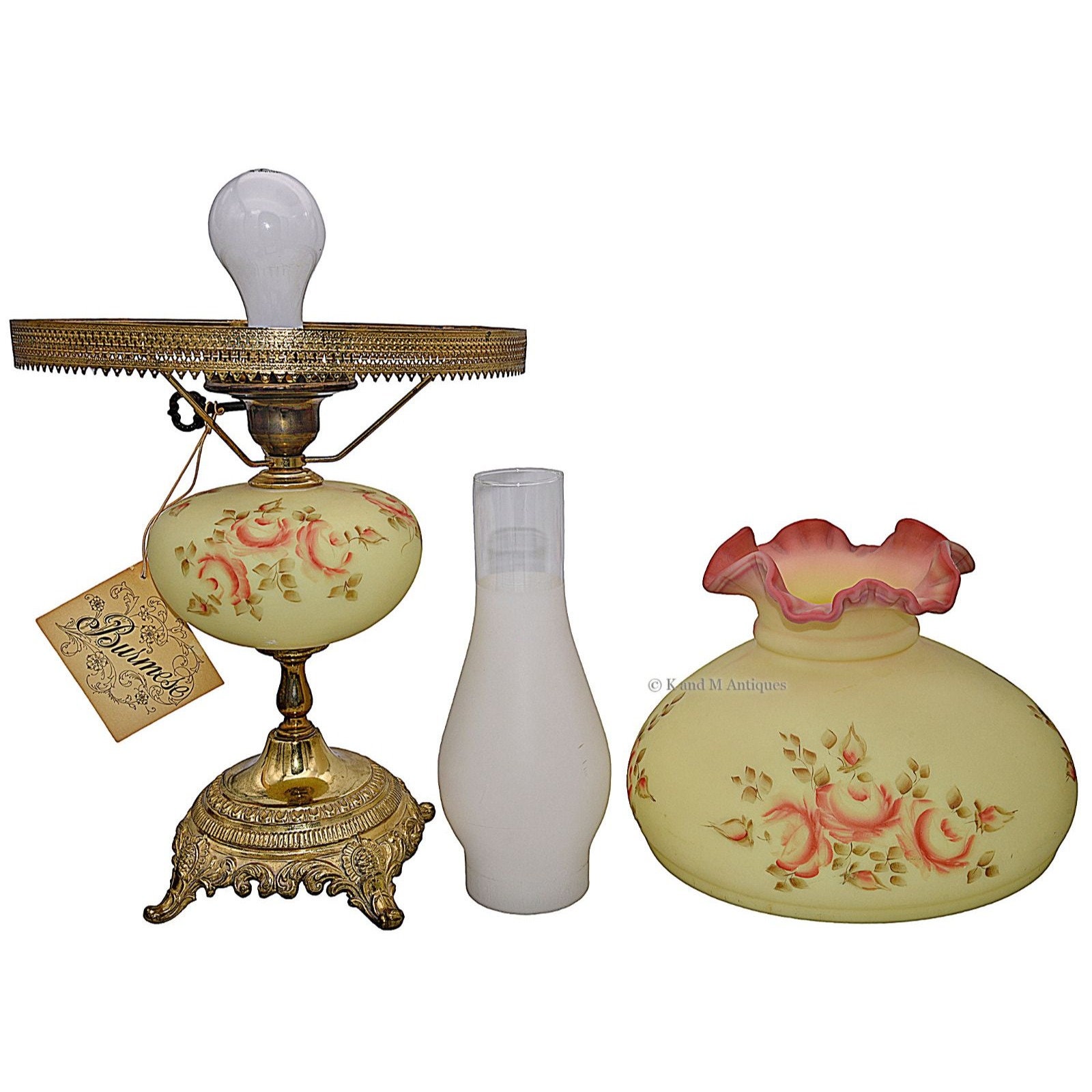 Fenton Roses Burmese Artist Signed 7410 Student Lamp Signed - Etsy