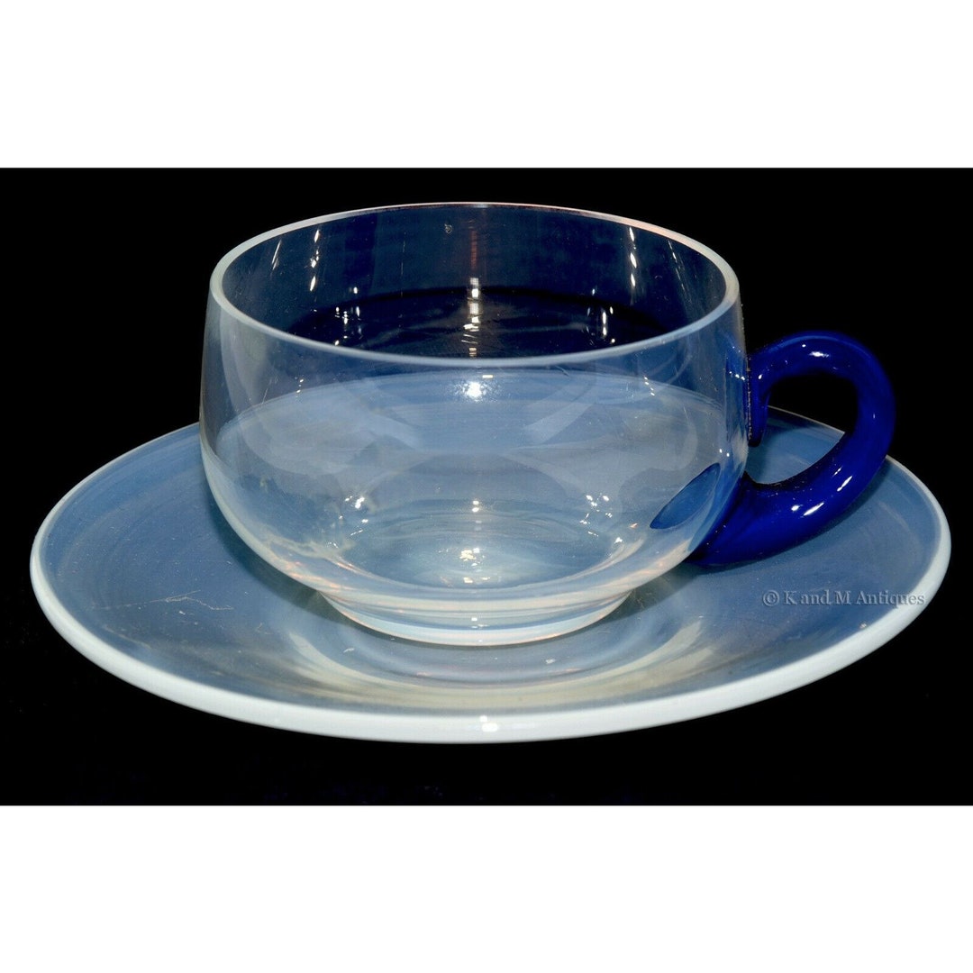 Fry Glass Foval Demitasse #2002 Pearl Cup and Saucer With Delft Blue ...