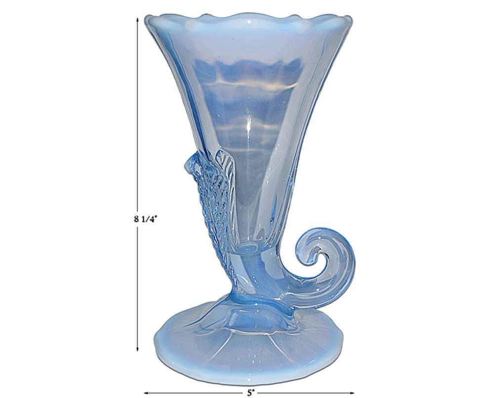 Duncan & Miller Three Feathers Blue Opalescent Cornucopia Vase - Etsy ...