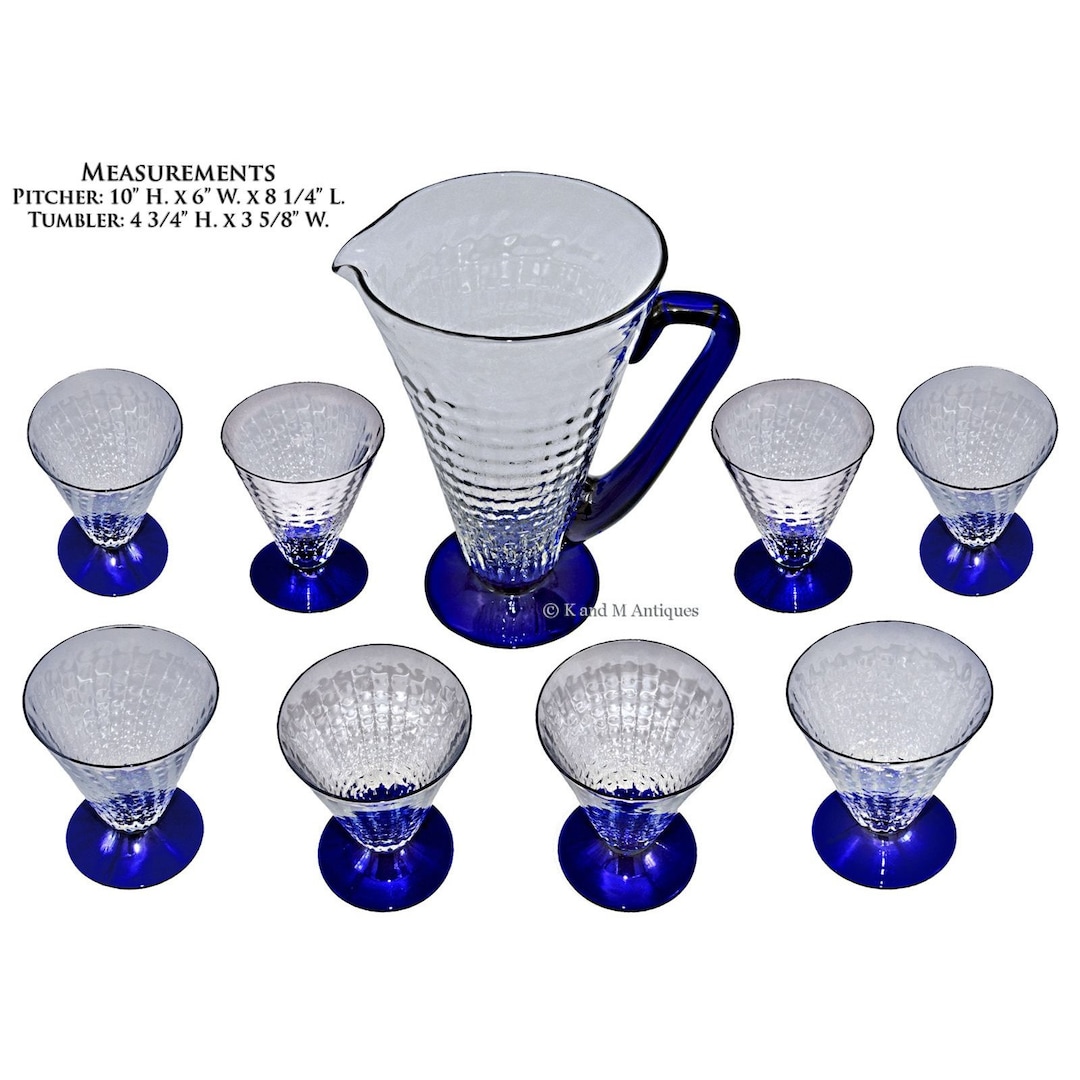 Bryce Brothers Crystal and Cobalt Block Optic Pitcher and 8 Tumblers - Etsy