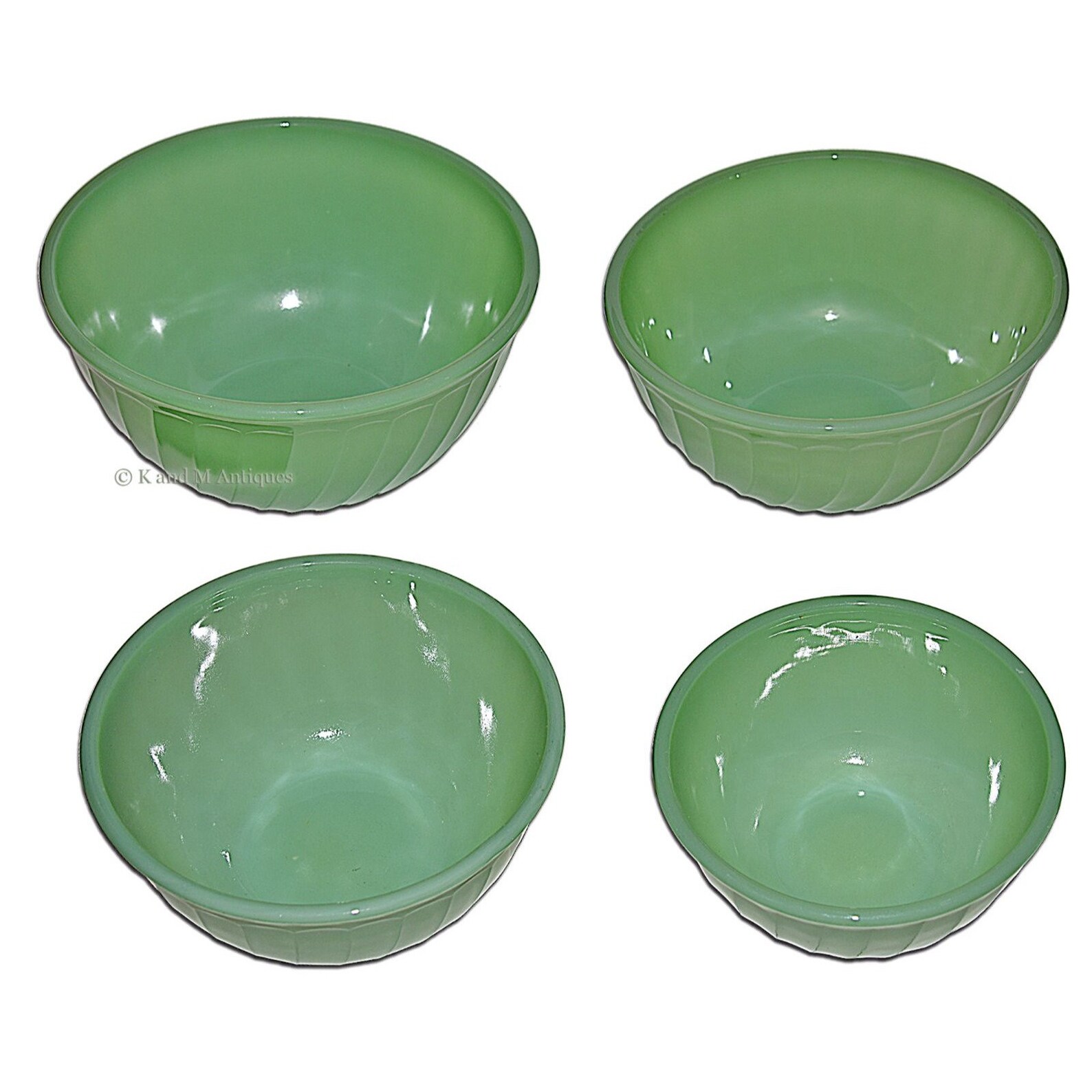 Anchor Hocking Glass Fire-king Jade-ite / Jadite 4 Piece Swirl Mixing ...
