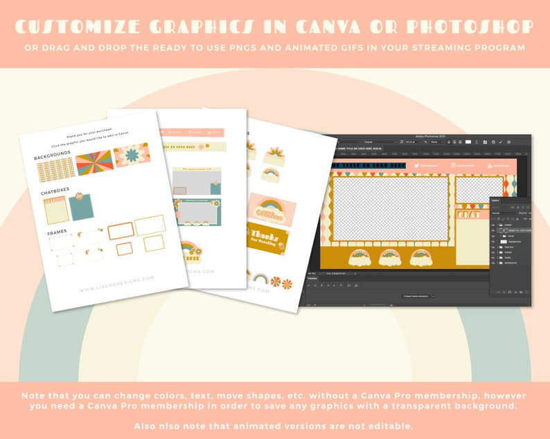 70s Retro Customizable Animated Twitch Stream Overlay Package - Etsy