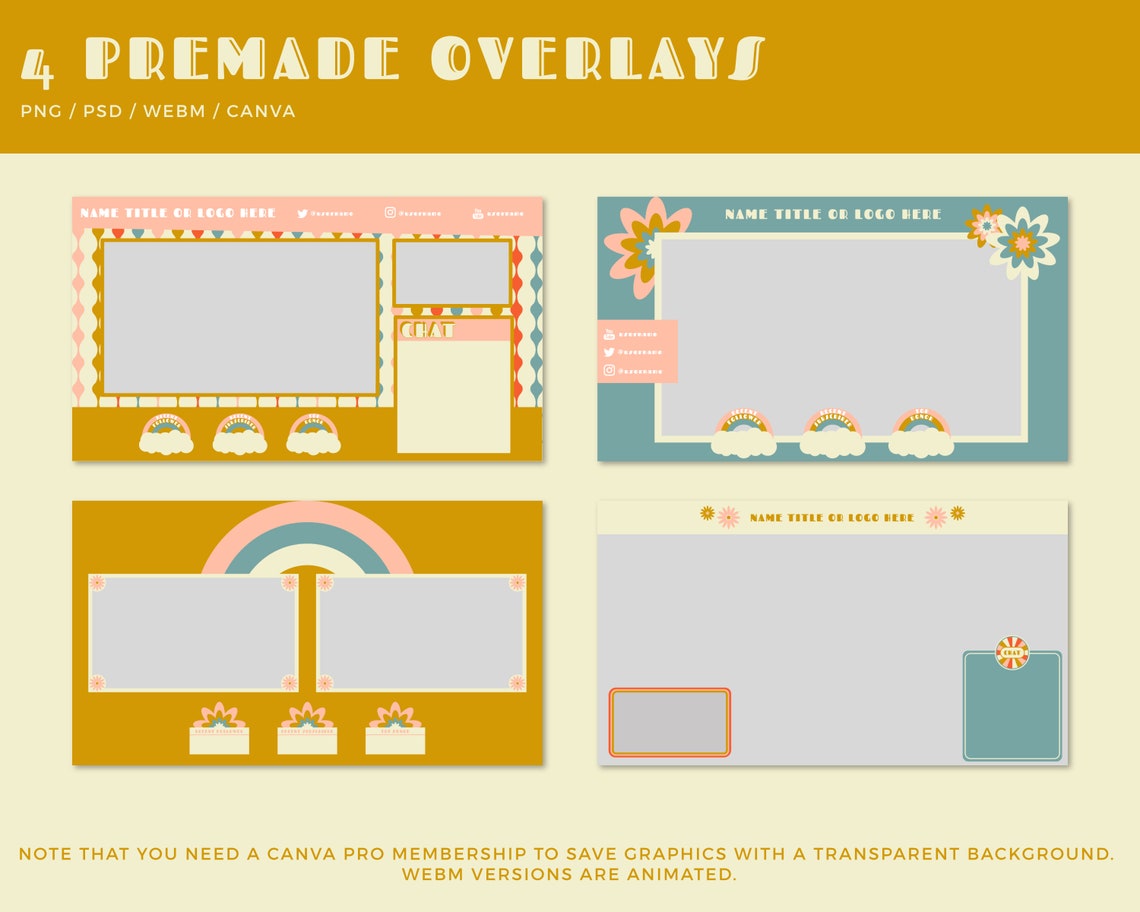 70s Retro Customizable Animated Twitch Stream Overlay Package - Etsy