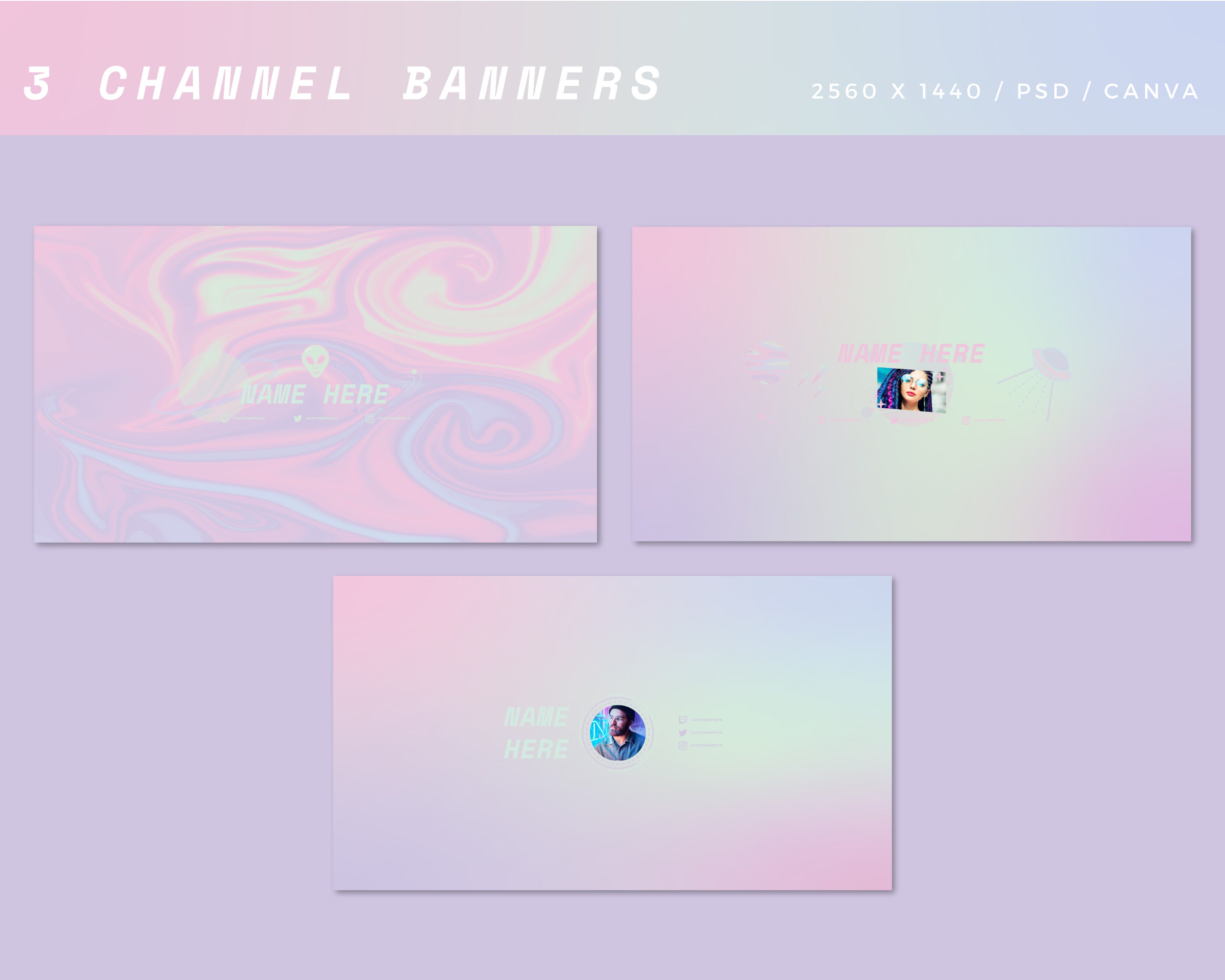 Youtube: Iridescent Galaxy Branding Kit - Etsy