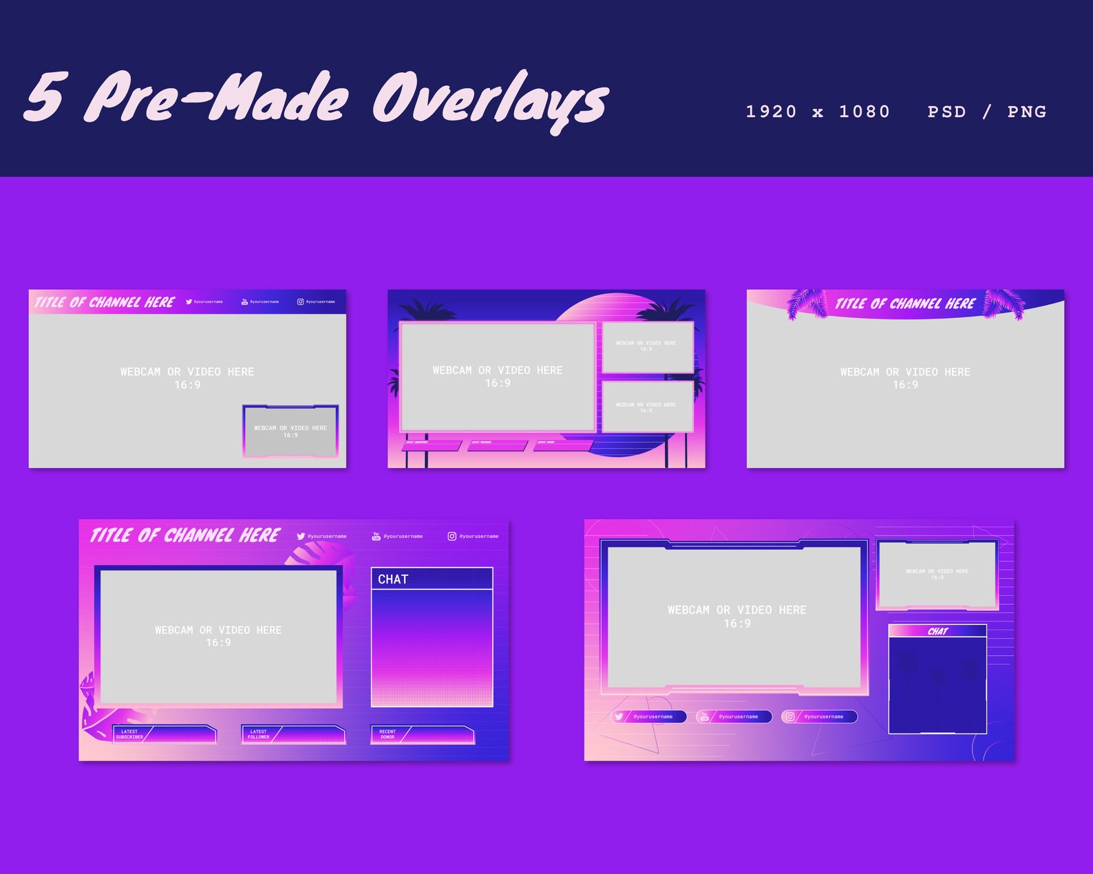 Tropical Retrowave Twitch Stream Overlay Package - Etsy