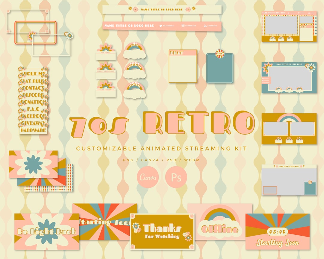 70s Retro Customizable Animated Twitch Stream Overlay Package - Etsy