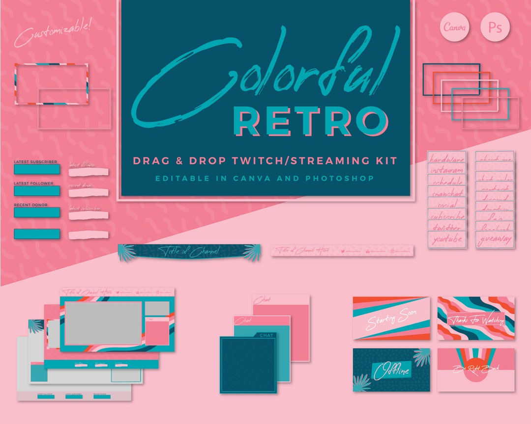 Colorful Retro Customizable Twitch Stream Overlay Package - Etsy