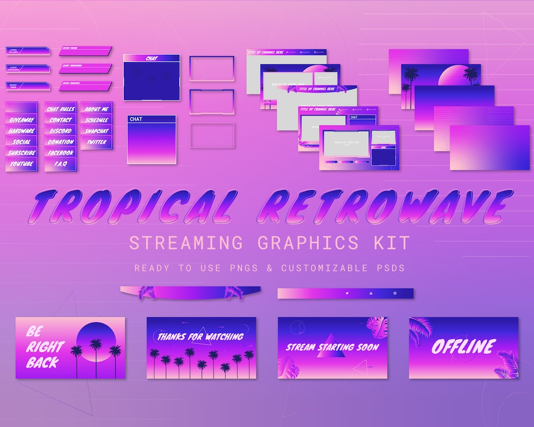 Tropical Retrowave Twitch Stream Overlay Package - Etsy