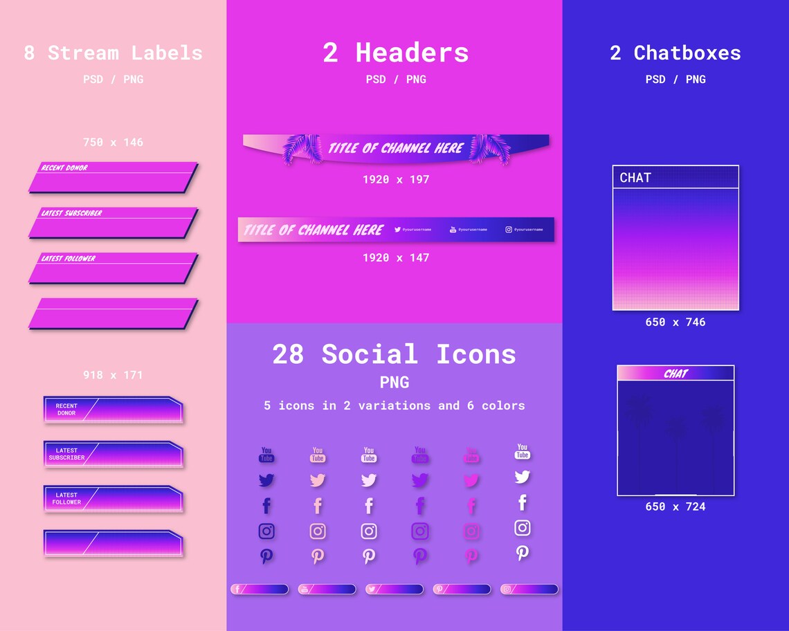 Tropical Retrowave Twitch Stream Overlay Package - Etsy